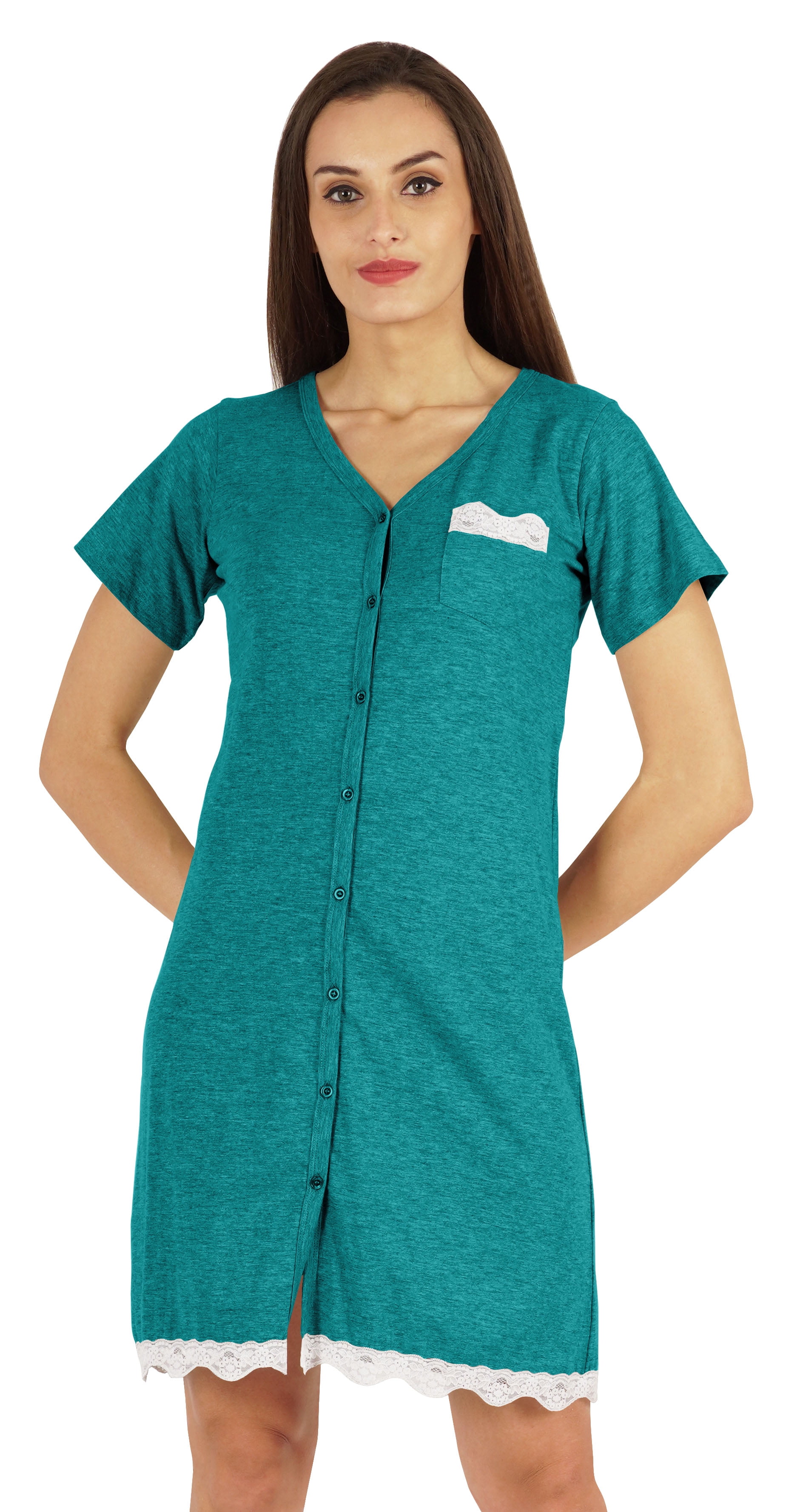 Inkmeso Solid Button Down Nightgown Sleepwear For Womens V- Neck ...