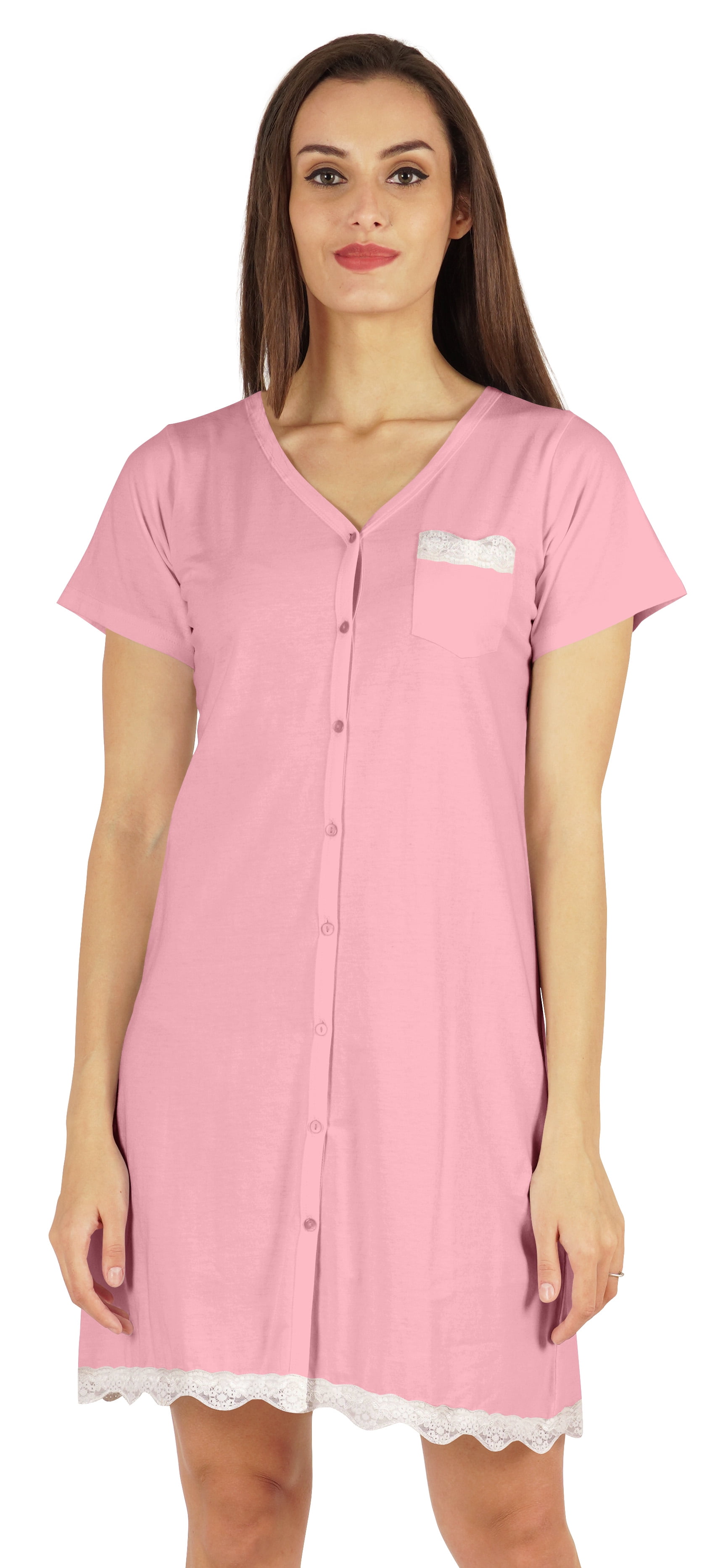 Inkmeso Solid Button Down Nightgown Sleepwear For Womens V- Neck ...