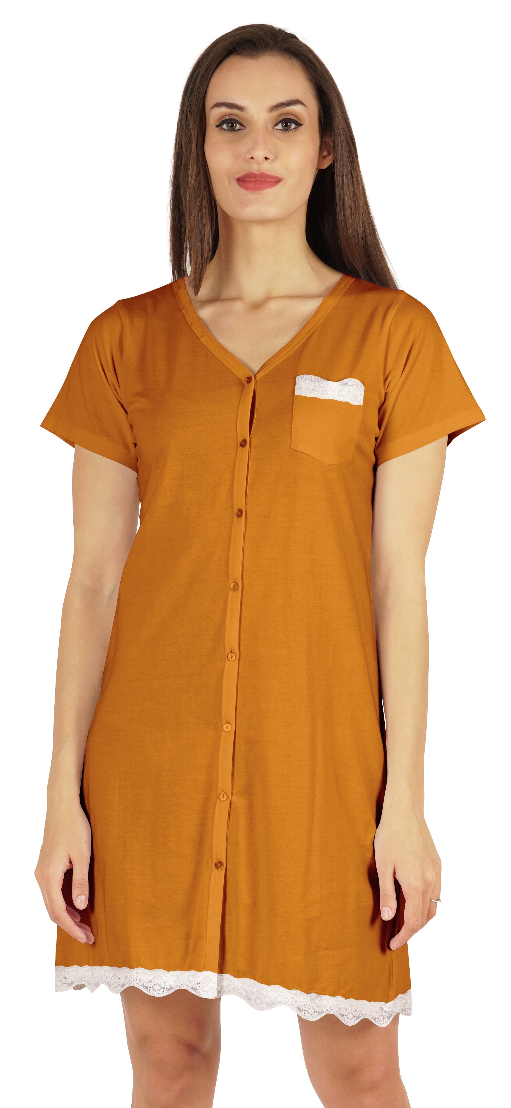 Inkmeso Solid Button Down Nightgown Sleepwear For Womens V- Neck ...