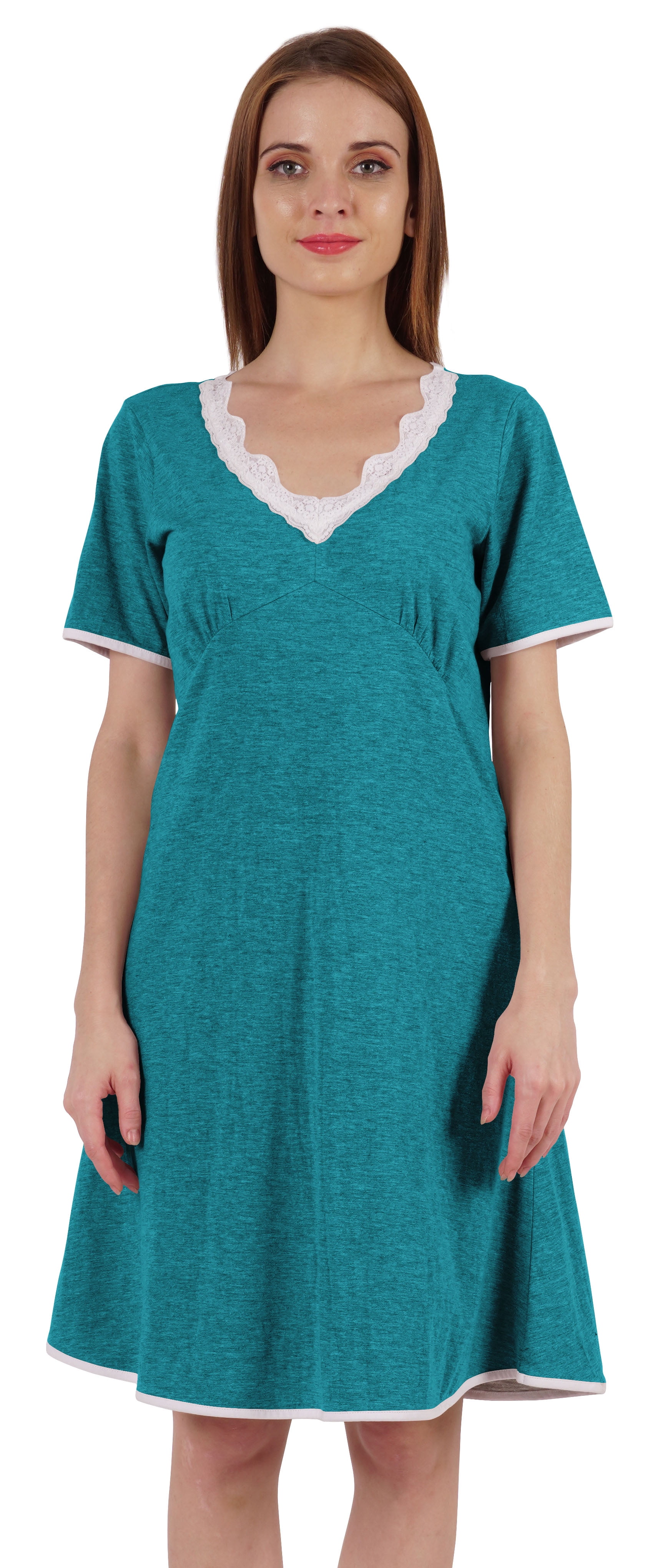 Inkmeso Solid Nightgown Dress For Women Nightwear Lace short sleeve ...