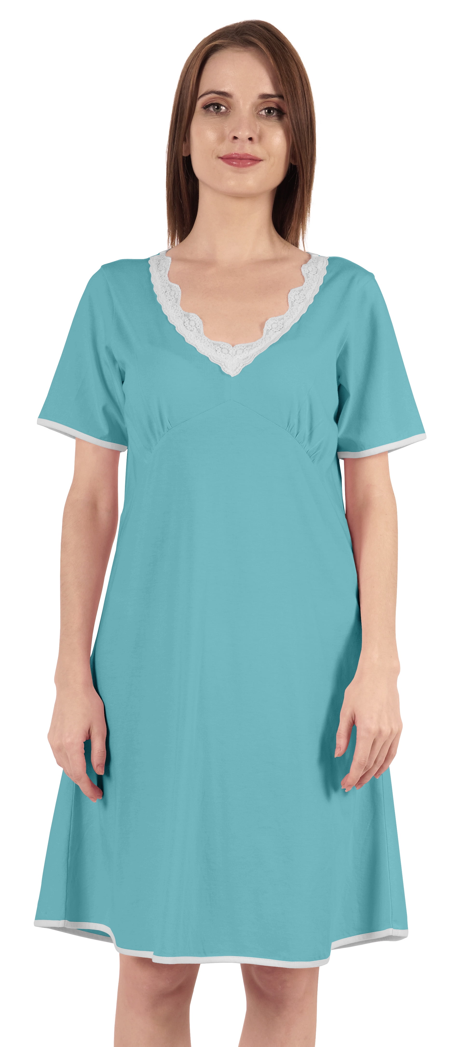 Inkmeso Solid Nightgown Dress For Women Nightwear Lace short sleeve ...