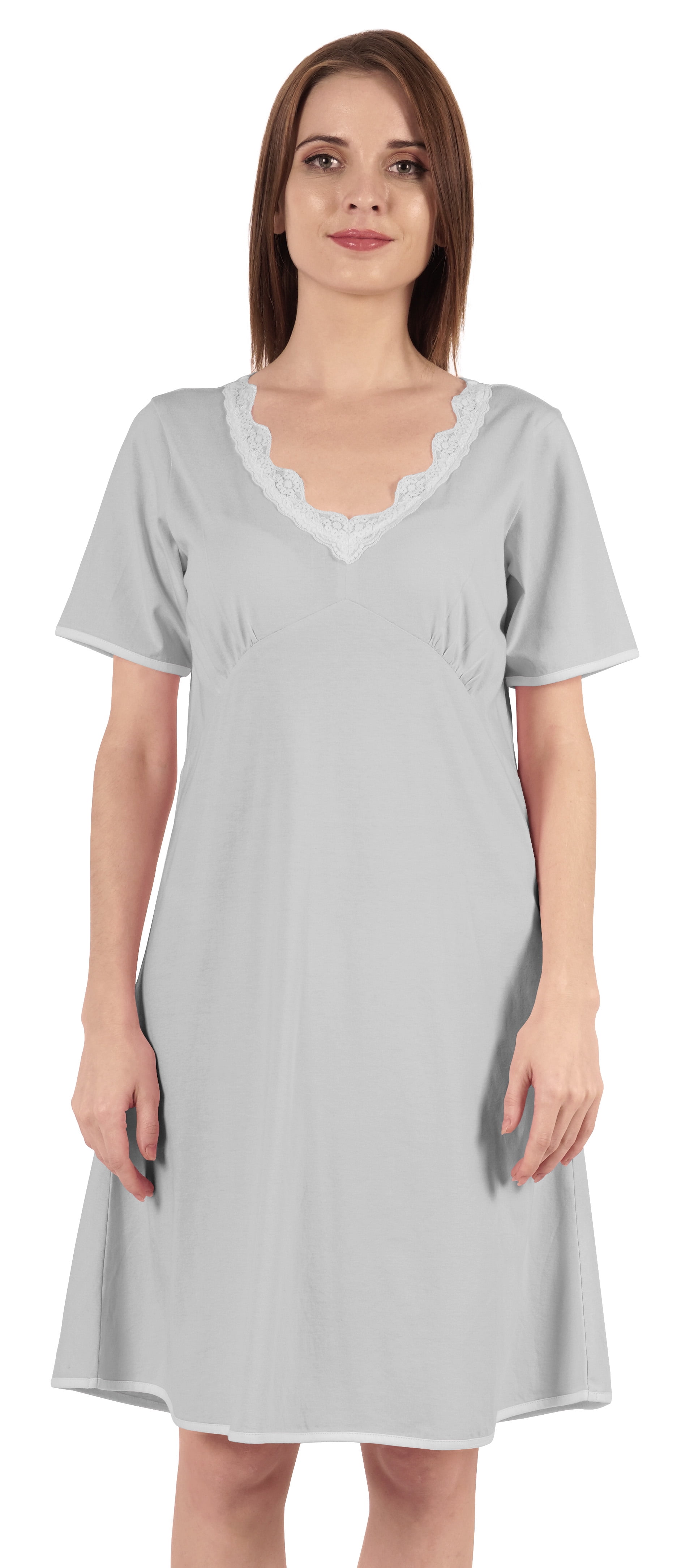 Inkmeso Solid Nightgown Dress For Women Nightwear Lace short sleeve ...