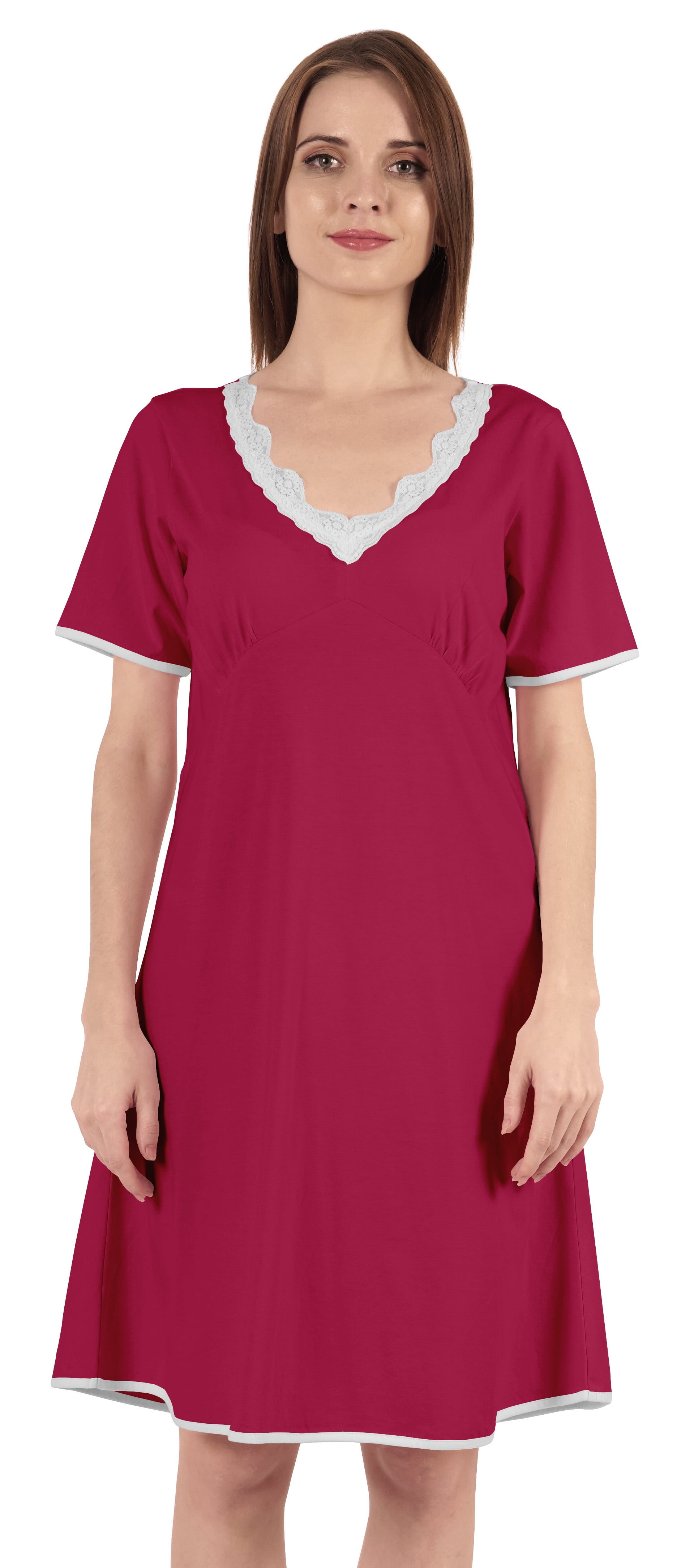 Inkmeso Solid Nightgown Dress For Women Nightwear Lace short sleeve ...