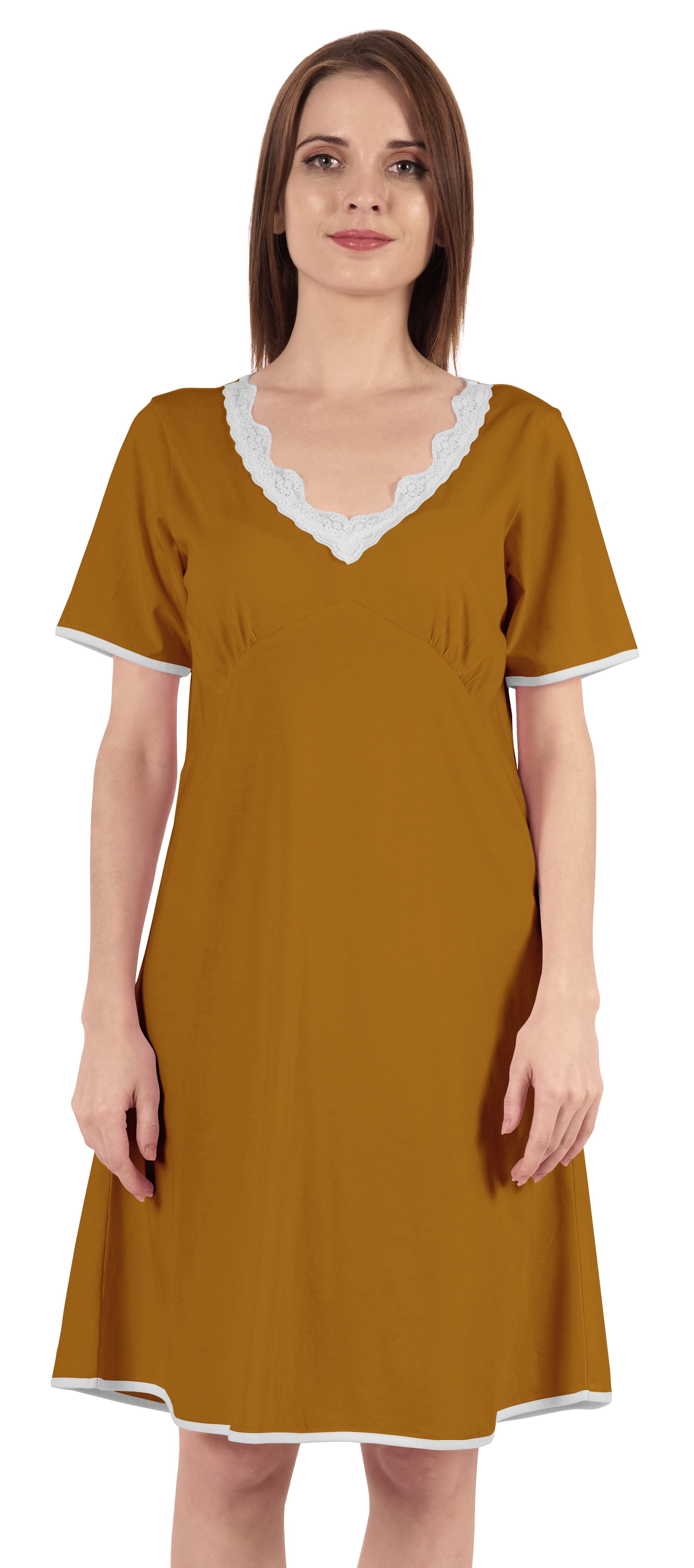 Inkmeso Solid Nightgown Dress For Women Nightwear Lace short sleeve ...