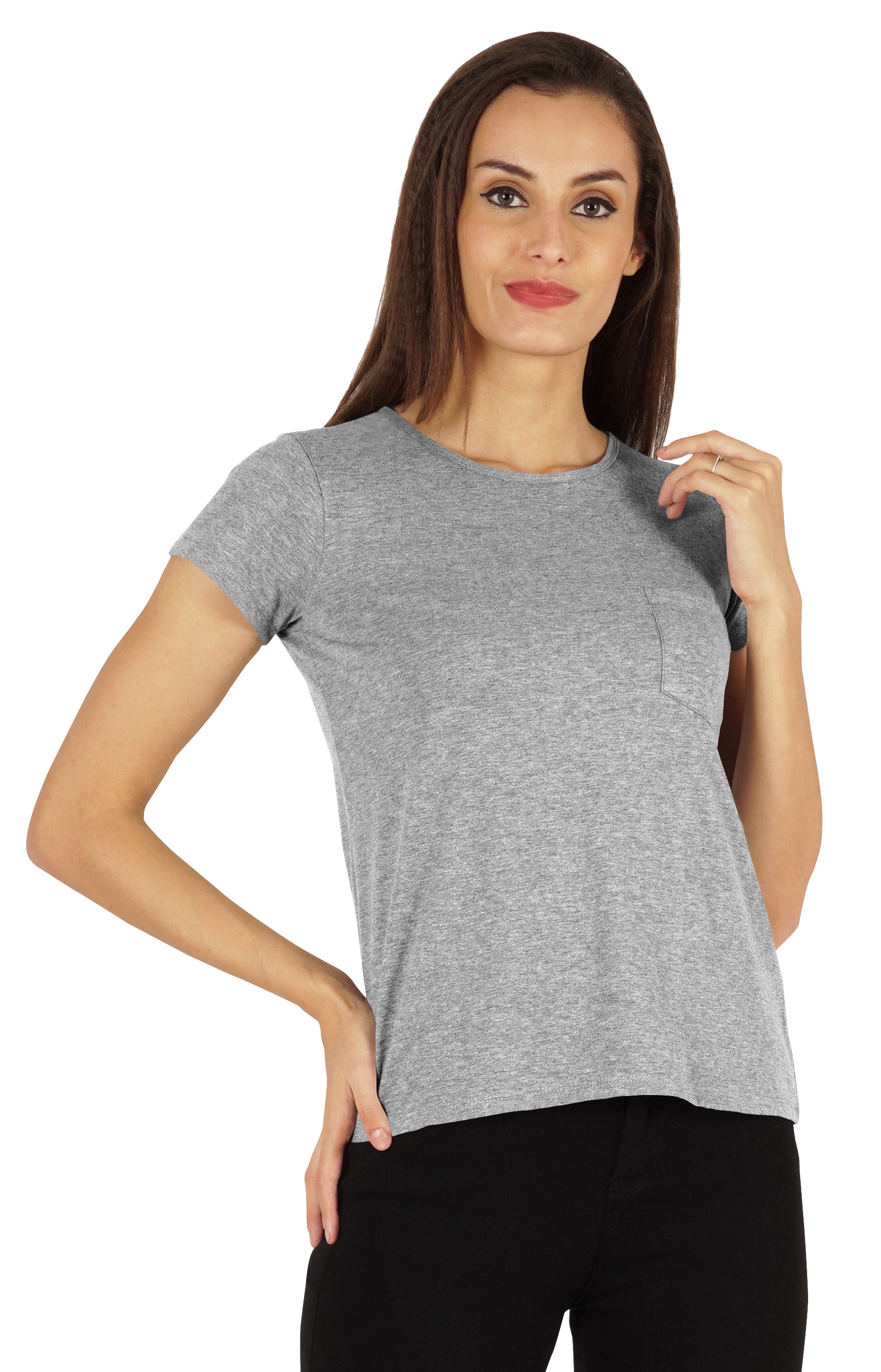 Inkmeso Solid Short Sleeve Basic T-Shirt For Womens Patch Pocket Casual ...