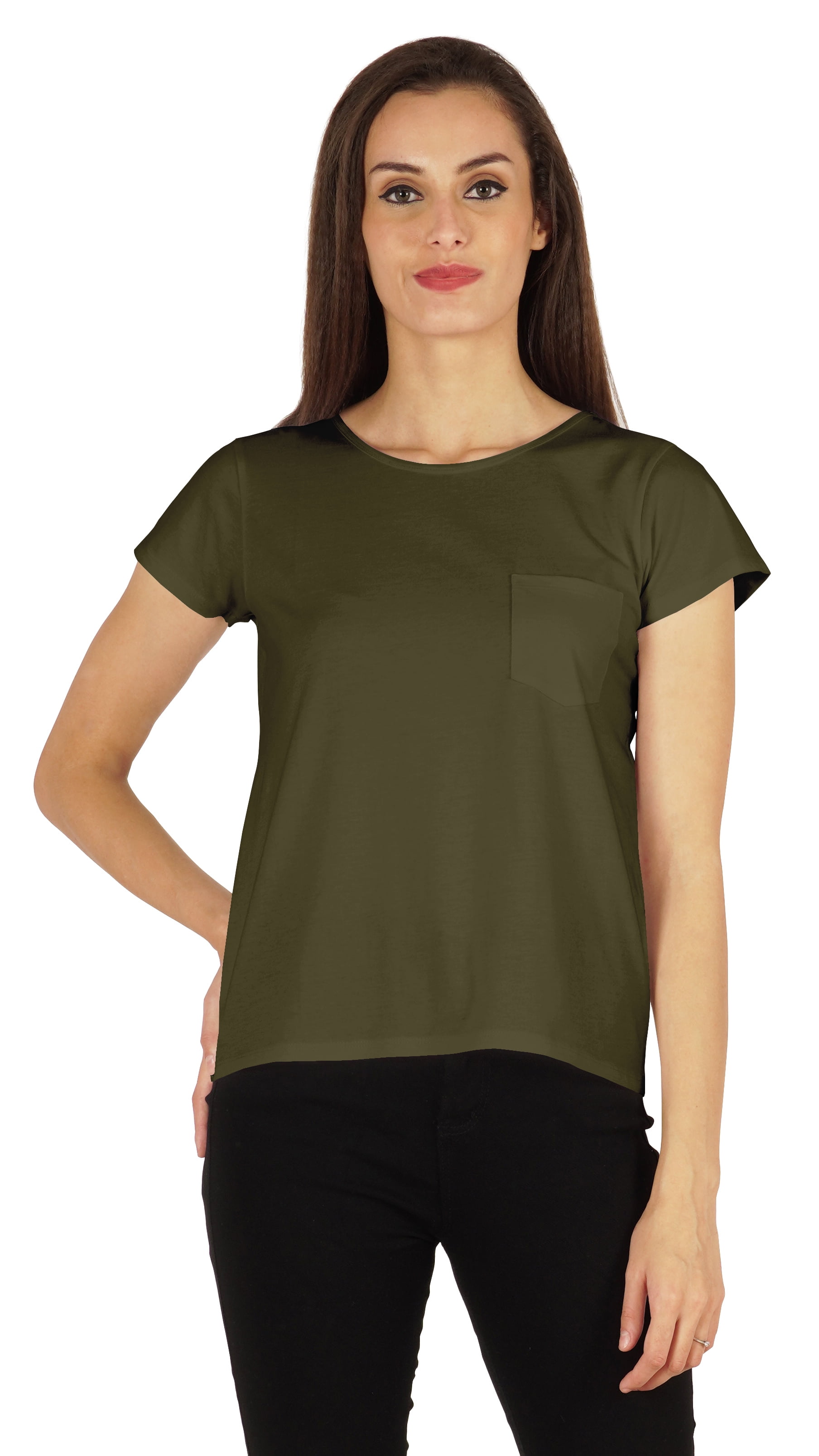Inkmeso Solid Short Sleeve Basic T-Shirt For Womens Patch Pocket Casual ...