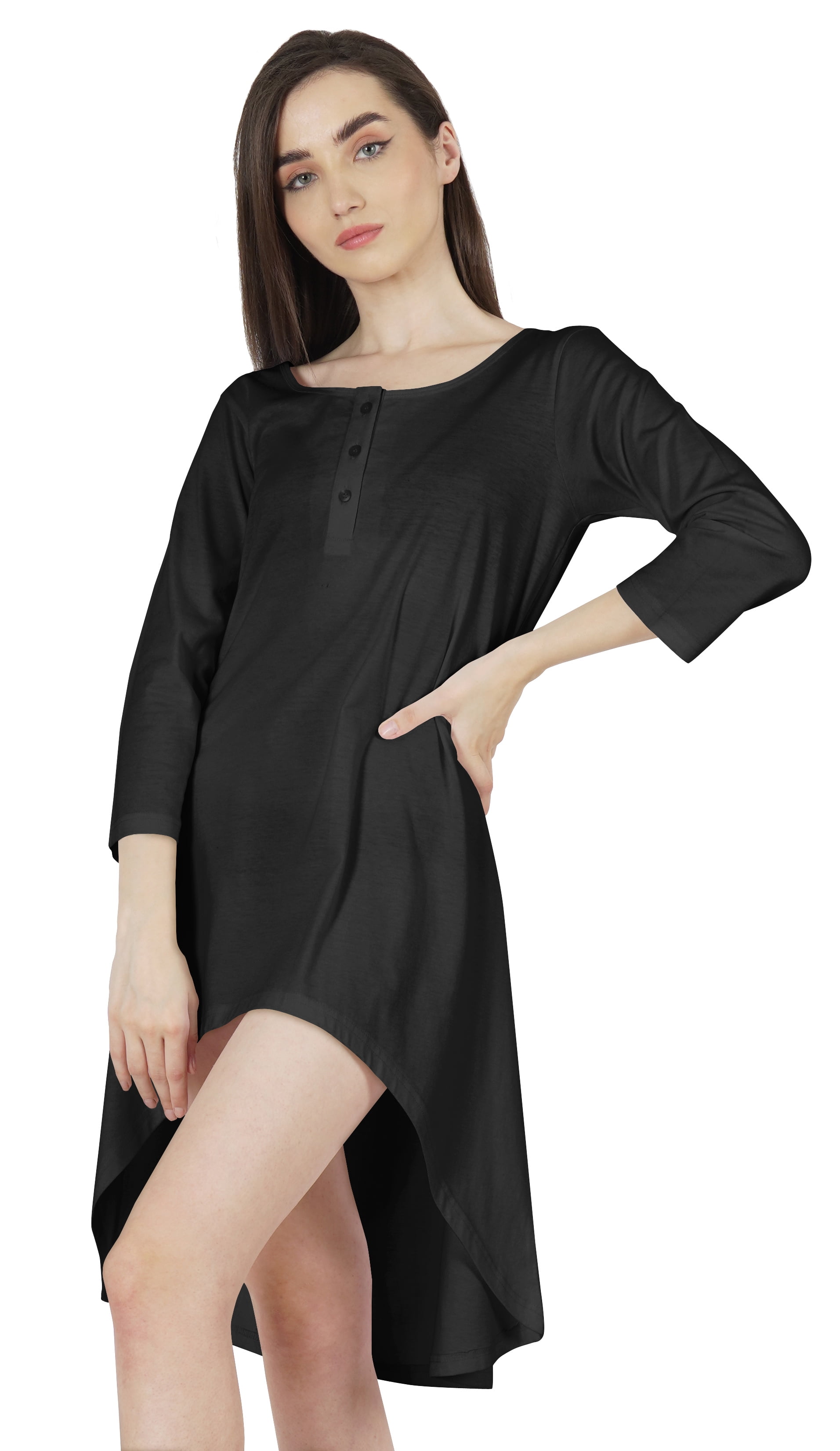 Inkmeso Solid Summer Casual Tunic Dress For Women's Short Mini Dresses With Button Placket ...