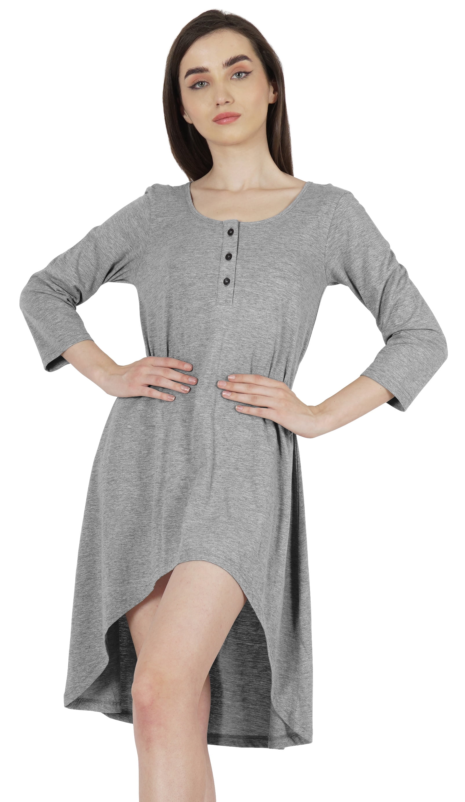 Inkmeso Solid Summer Casual Tunic Dress For Women's Short Mini Dresses With Button Placket ...