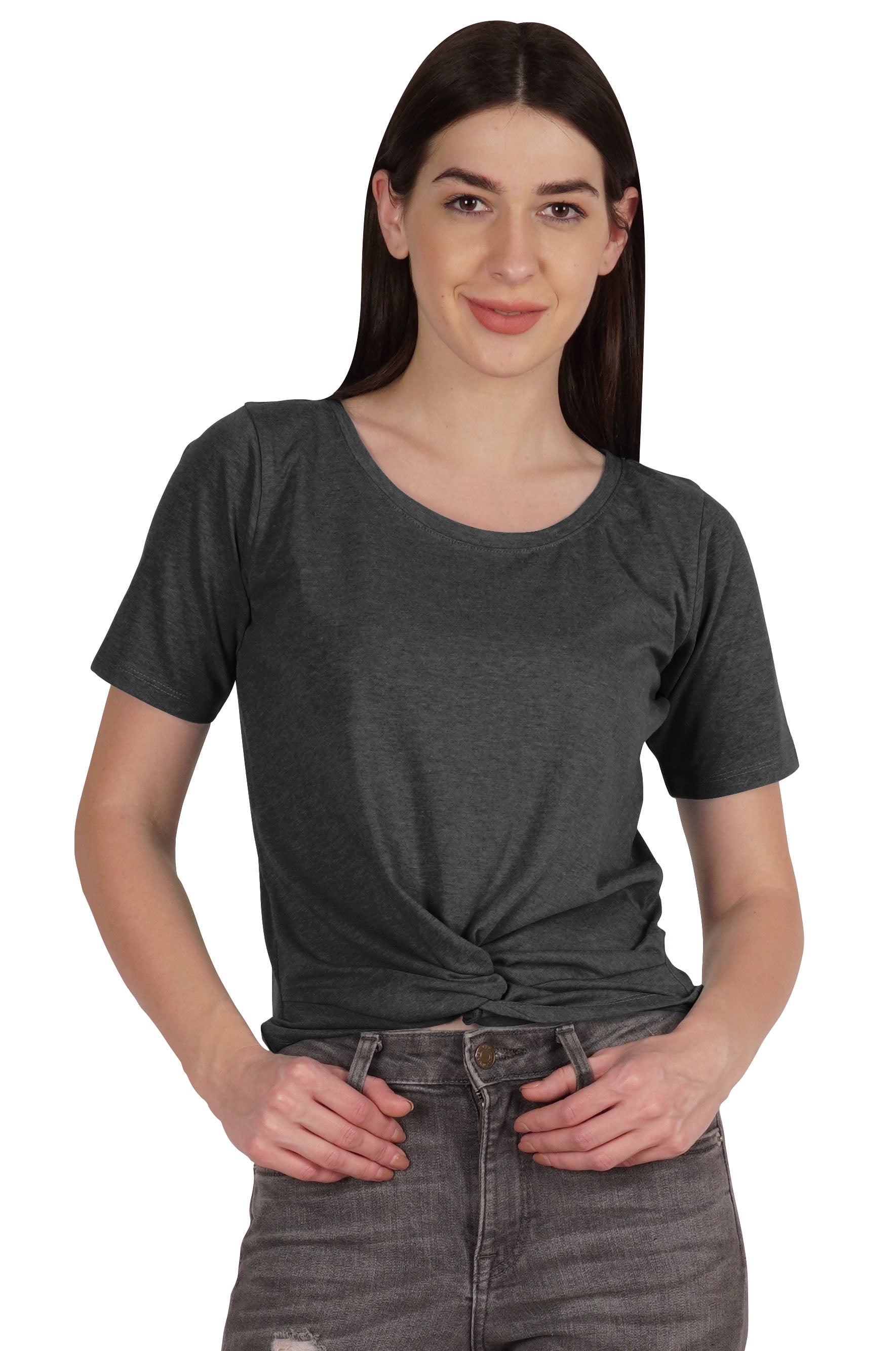 Inkmeso Summer Twist Front Knot Crop Top For Women With Short Sleeves ...