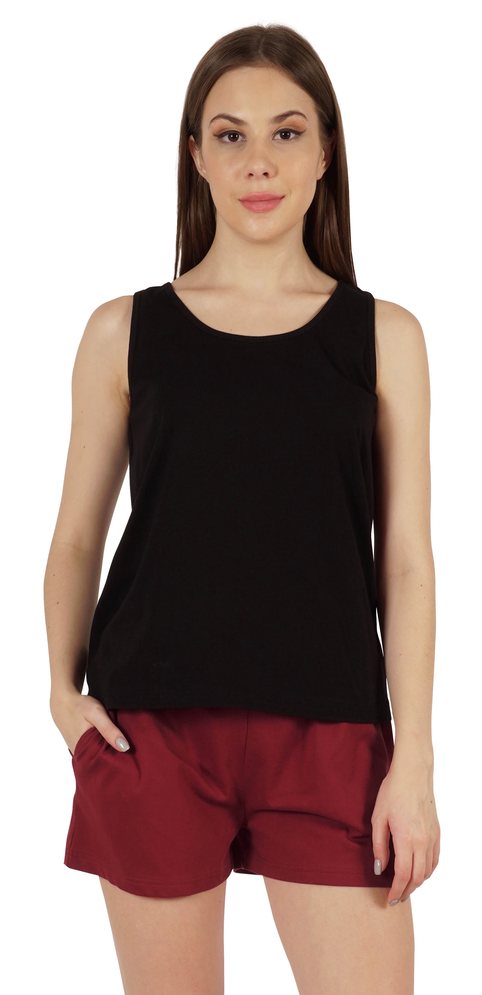 Inkmeso WoMen's Solid Tank Top W/ Shorts Nightwear Set Sleeveless Sexy ...