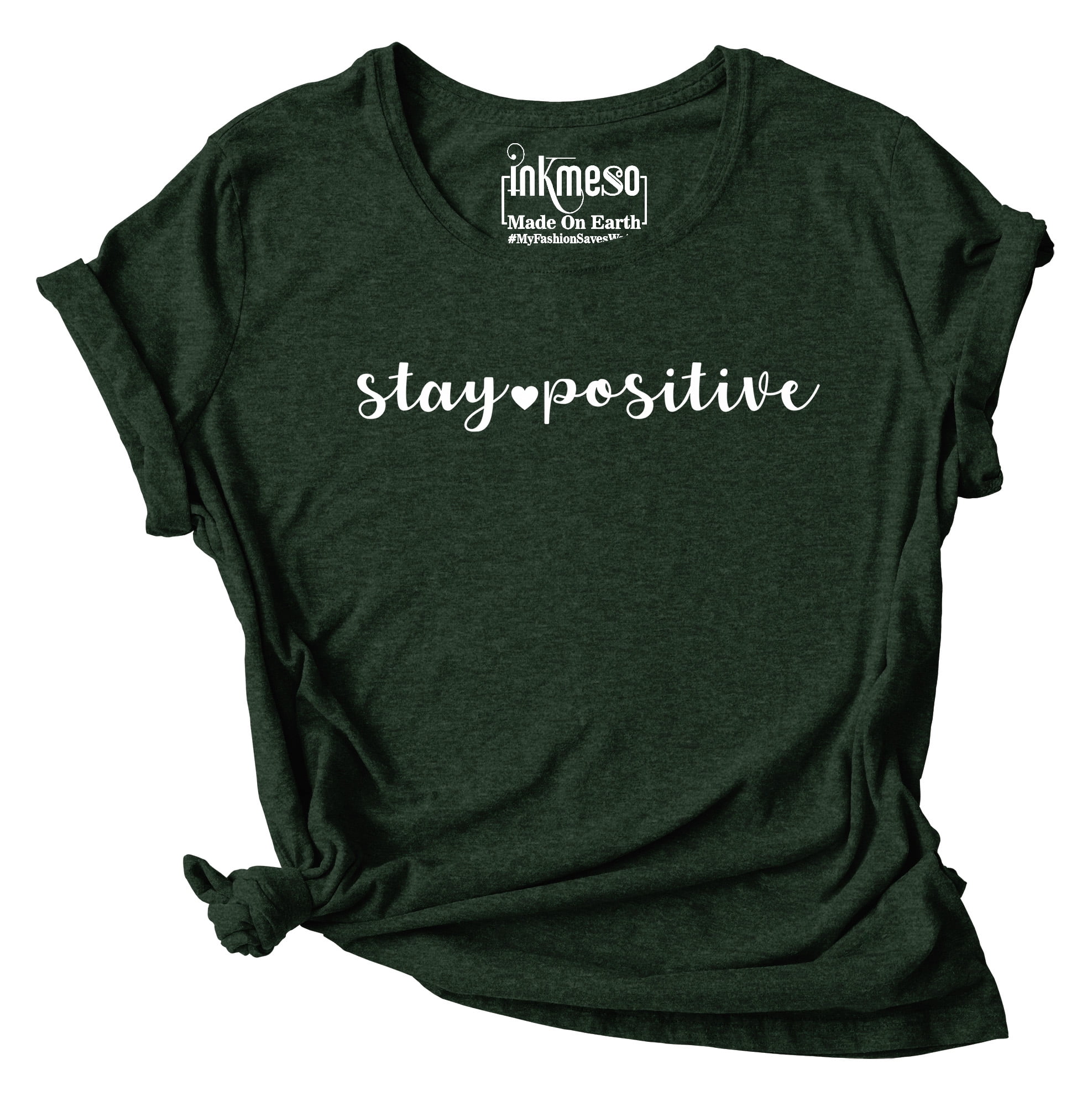 Inkmeso Women's Tee Top Stay Positive Quote Tshirt Graphic Jersey T ...