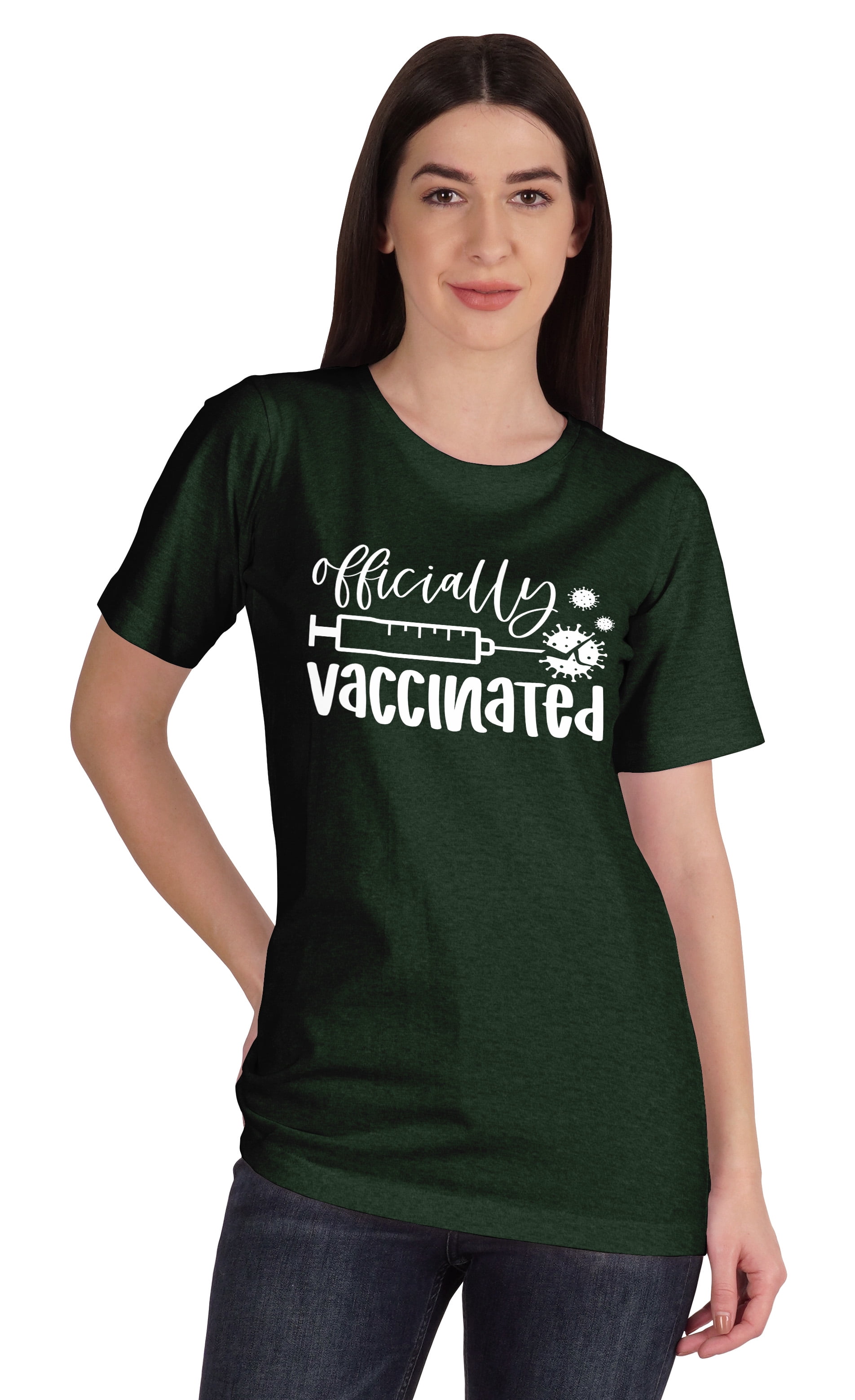 Inkmeso Womens Officially Vaccinated Funny Pro-Vaccine Crew Neck T ...