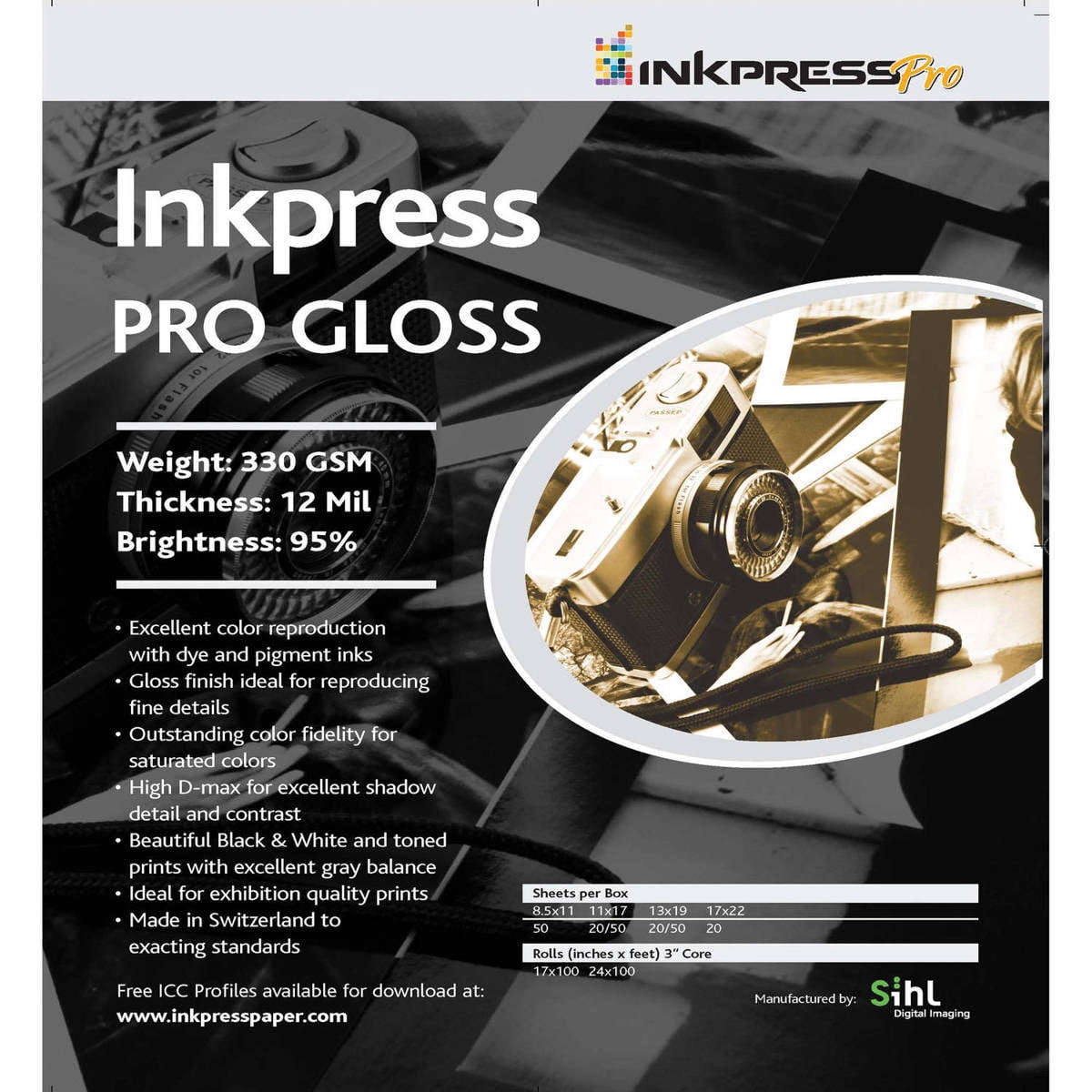 Inkpress Glossy InkJet Printer Paper, 330 gsm, 12 mil, 44"x100', Roll ...