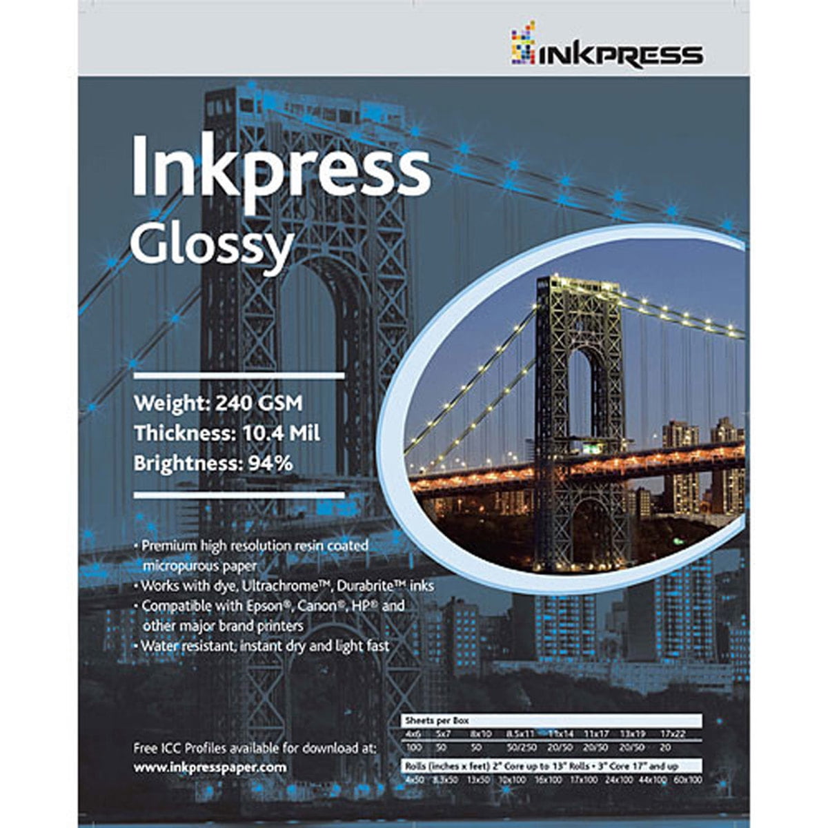 Inkpress Glossy, Single Sided Gloss Surface Inkjet Paper, 240gsm, 10.4 ...