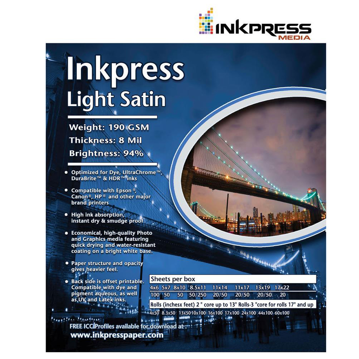 Inkpress Light Satin Inkjet Photo Paper, Single Sided, 190 gsm, 8 mil ...