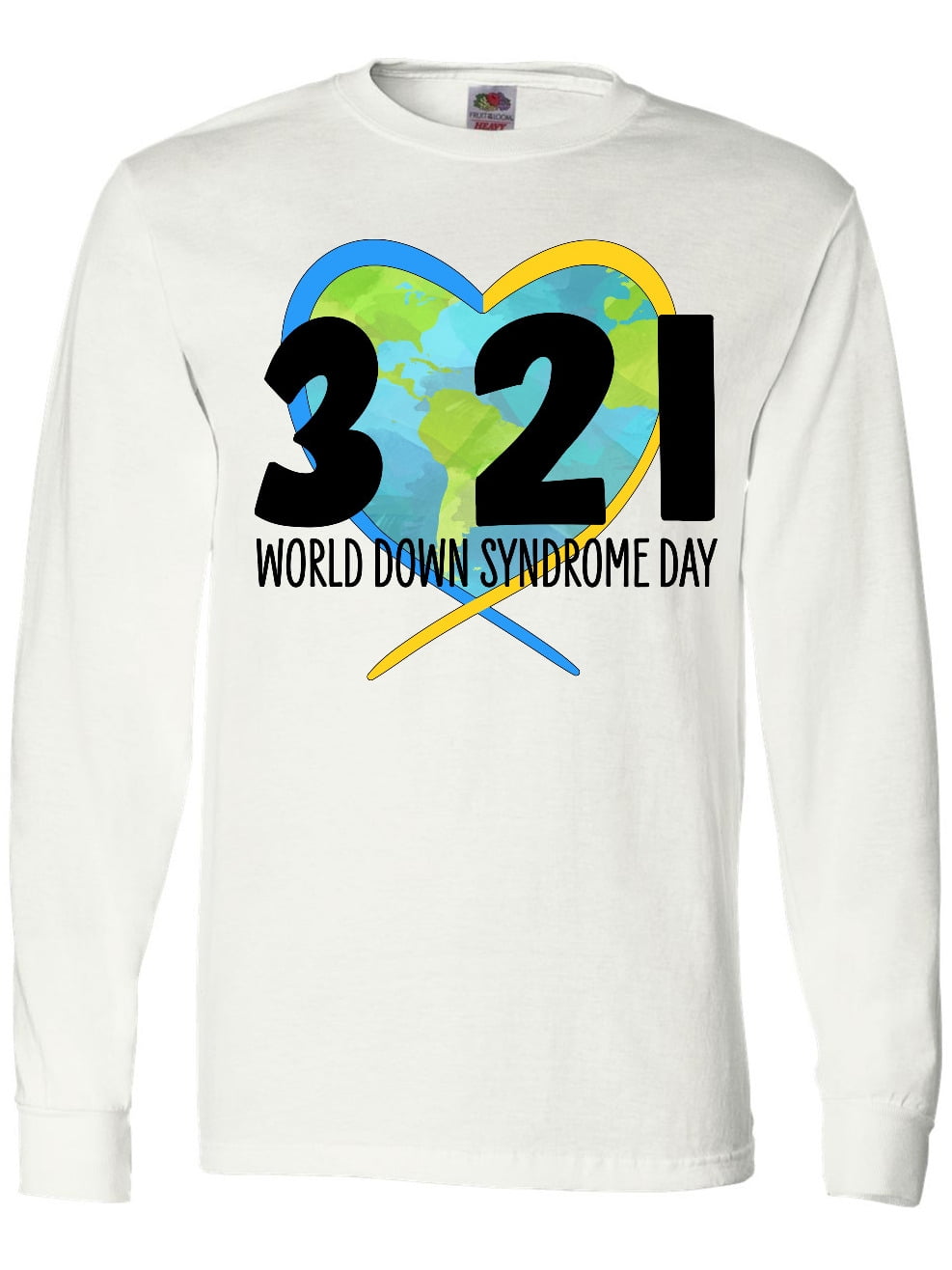 Inktastic 3 21 World Down Syndrome Day Heart Shaped Earth Long Sleeve T ...