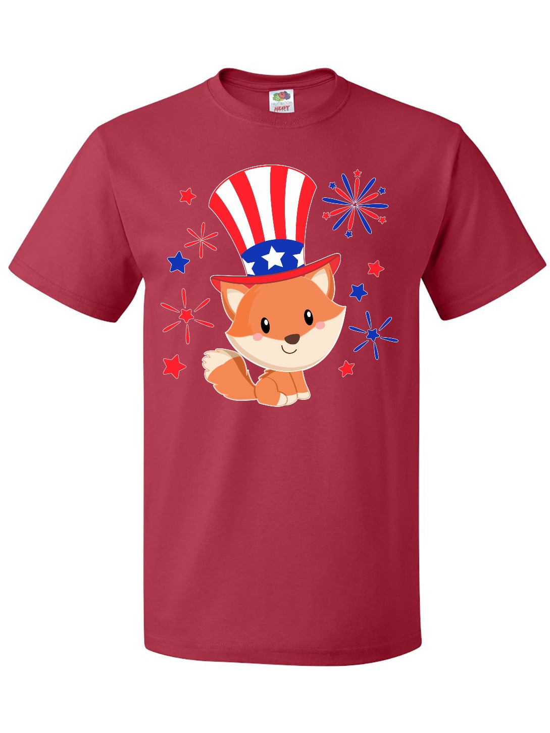 Inktastic 4th of July Cute Fox with Blue and Red Fireworks T-Shirt ...