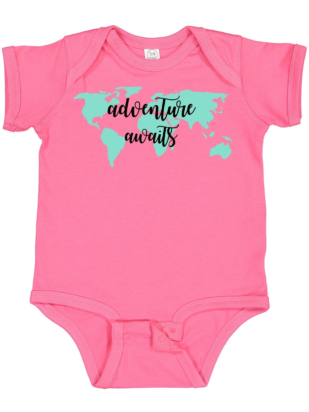 Inktastic Adventure Awaits Teal World Map Boys or Girls Baby Bodysuit ...