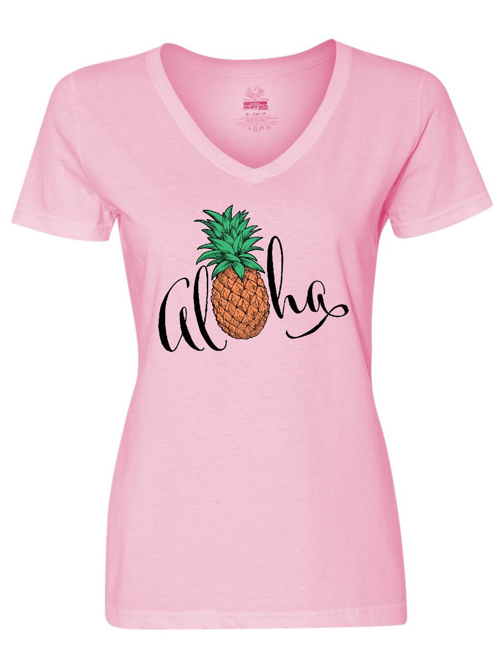 Inktastic Aloha- in cursive with pineapple Women's V-Neck T-Shirt ...