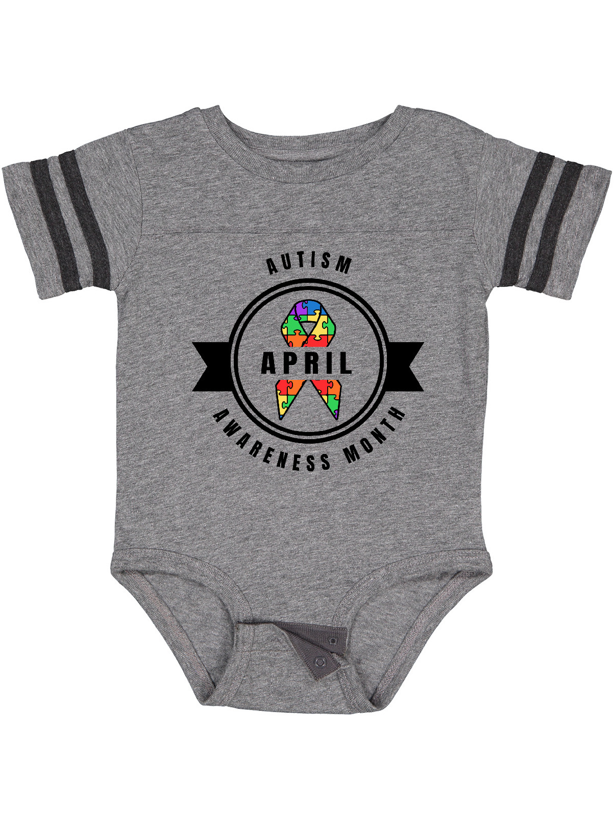 Inktastic April Autism Awareness Month Badge with Puzzle Ribbon Boys or Girls Baby Bodysuit ...