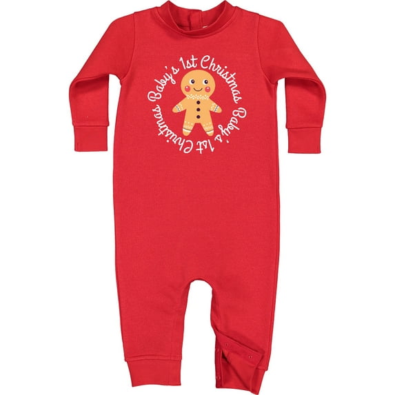 Inktastic Baby 1st Christmas Gingerbread Man Baby Fleece Romper ...