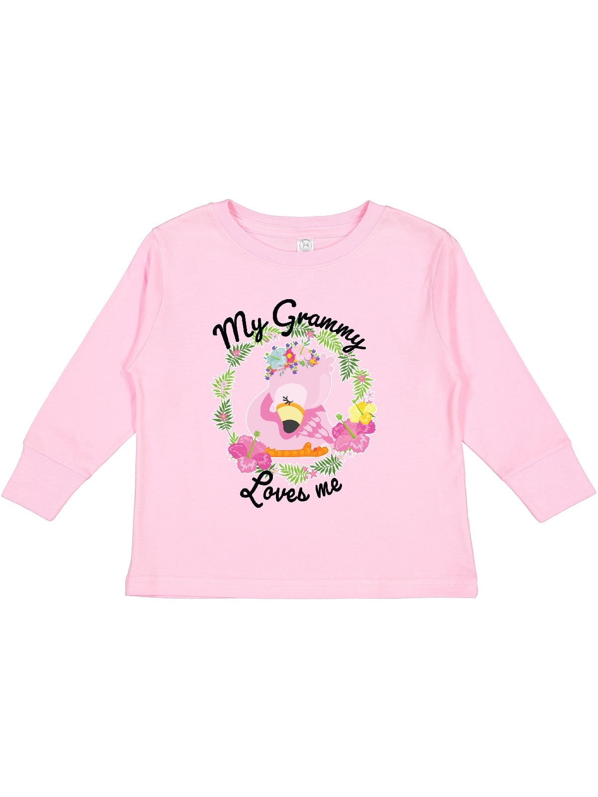Inktastic Baby Flamingo My Grammy Loves Me with Flower Wreath Boys or Girls Long Sleeve Toddler ...