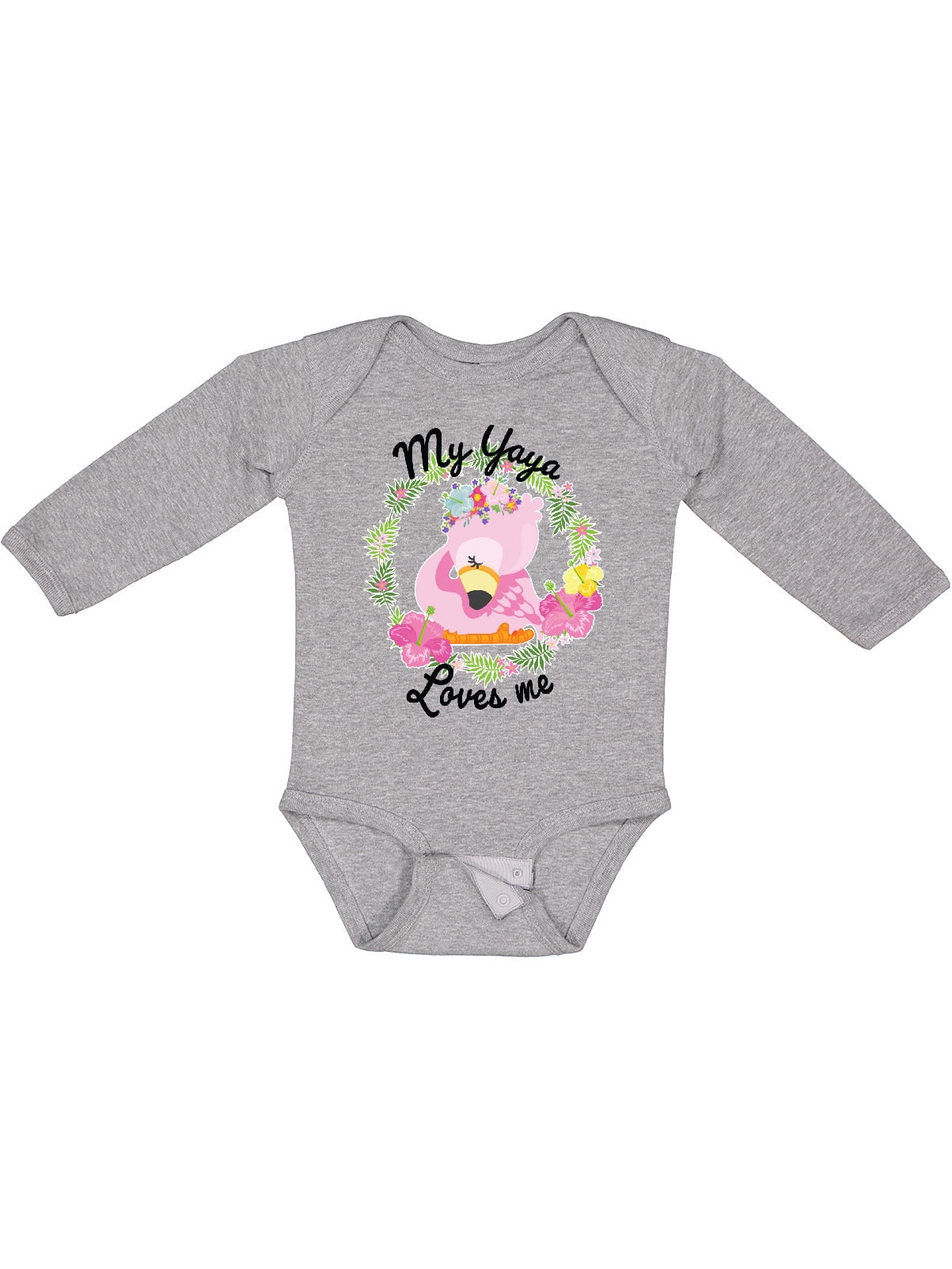 Inktastic Baby Flamingo My Yaya Loves Me with Flower Wreath Boys or Girls Long Sleeve Baby ...