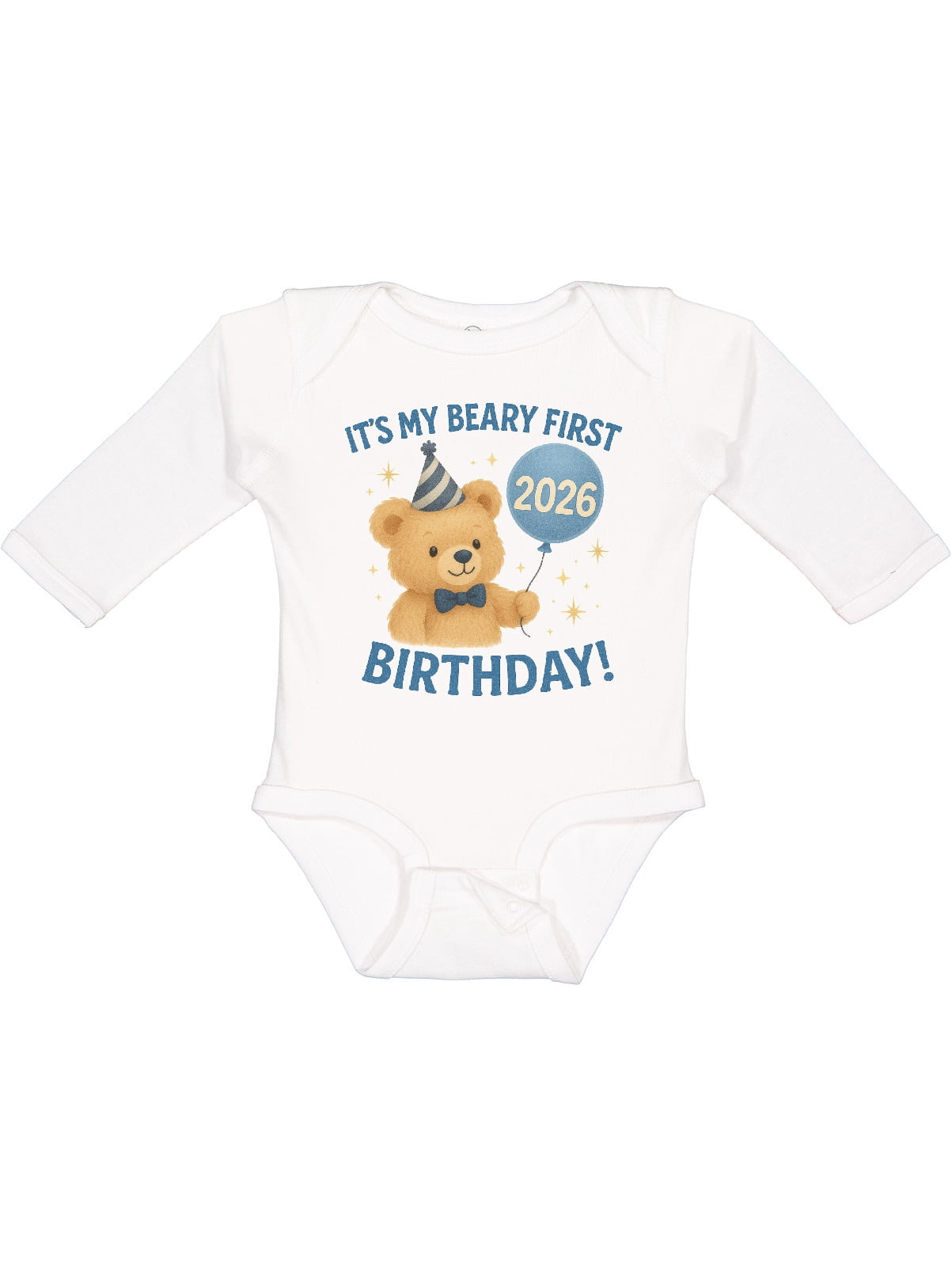 Inktastic Beary First Birthday 2026 Teddy Bear Boys or Girls Long ...