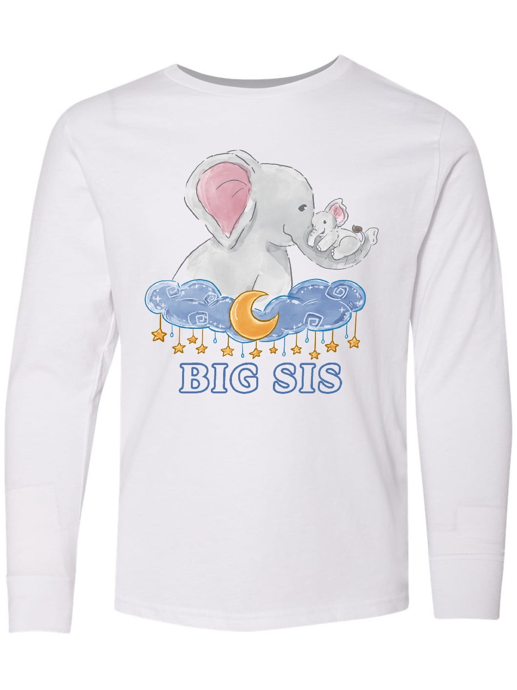 Inktastic Big Sis Cute Elephants with Moon and Stars Long Sleeve Youth ...