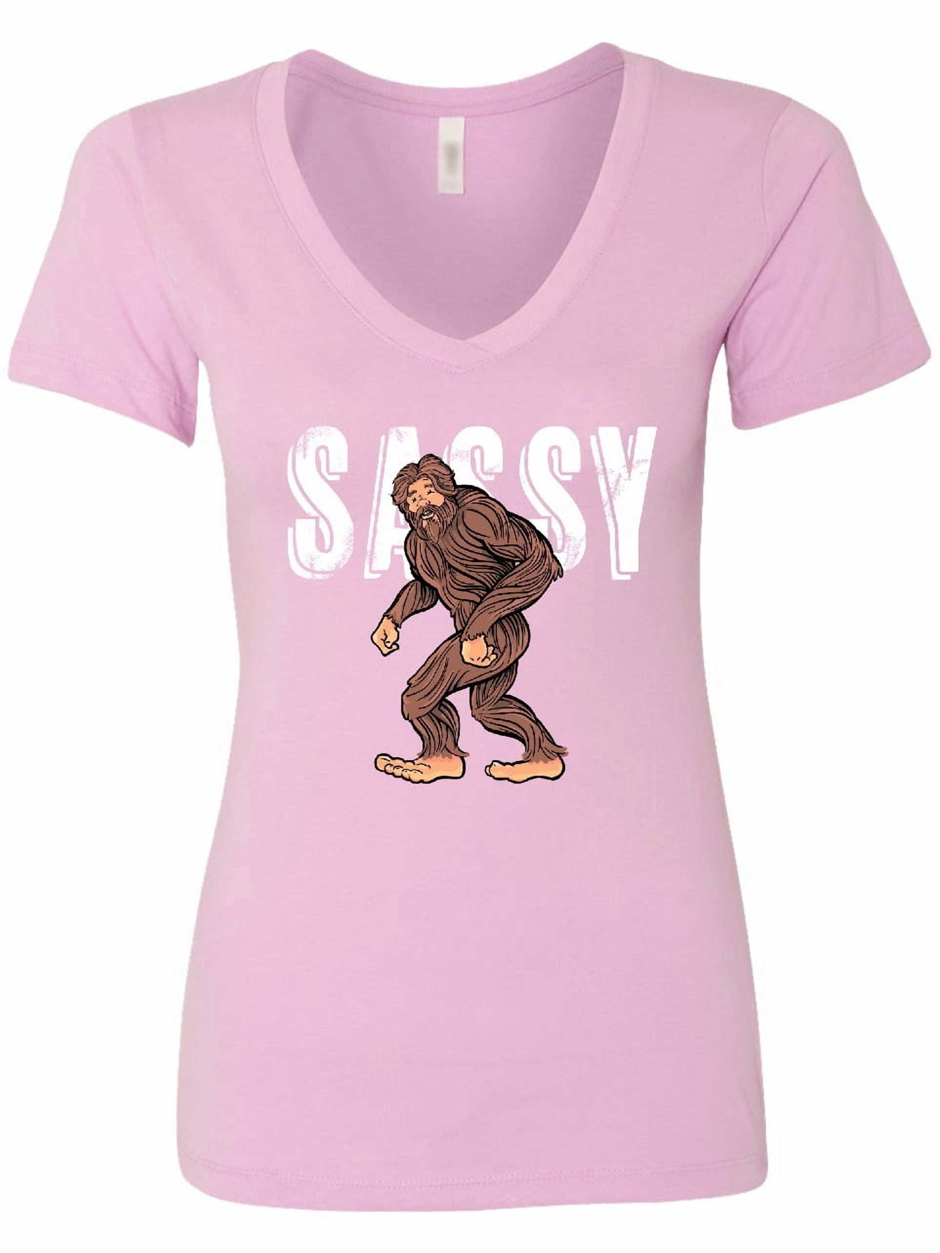Inktastic Bigfoot Sassy Happy Sasquatch Women's V-Neck T-Shirt ...