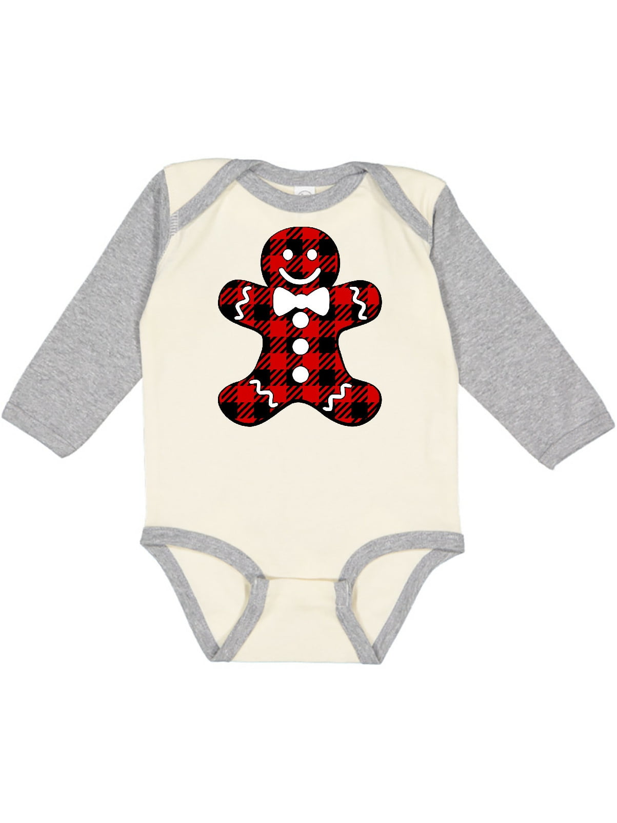 Inktastic Buffalo Plaid Gingerbread Man Boys or Girls Long Sleeve Baby ...