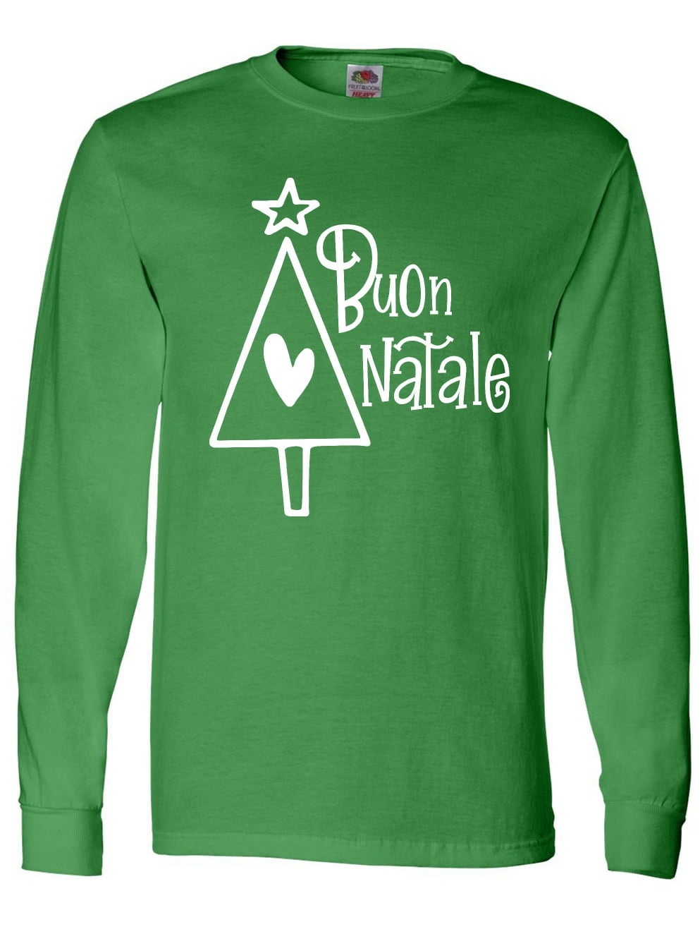 Inktastic Buon Natale Christmas Tree with Heart and Star Long Sleeve T ...