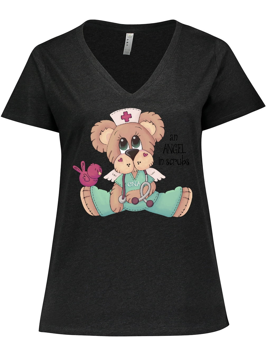 Inktastic CNA an Angel in Scrubs Teddy Bear Women's Plus Size V-Neck T ...