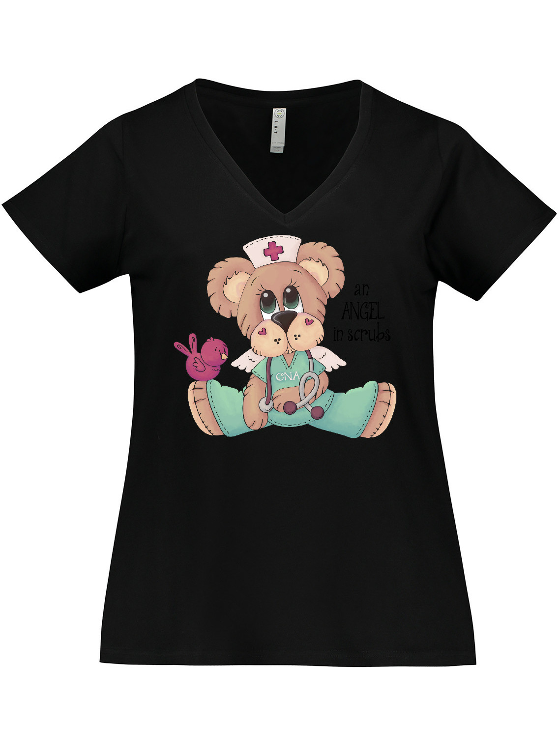 Inktastic CNA an Angel in Scrubs Teddy Bear Women's Plus Size V-Neck T ...