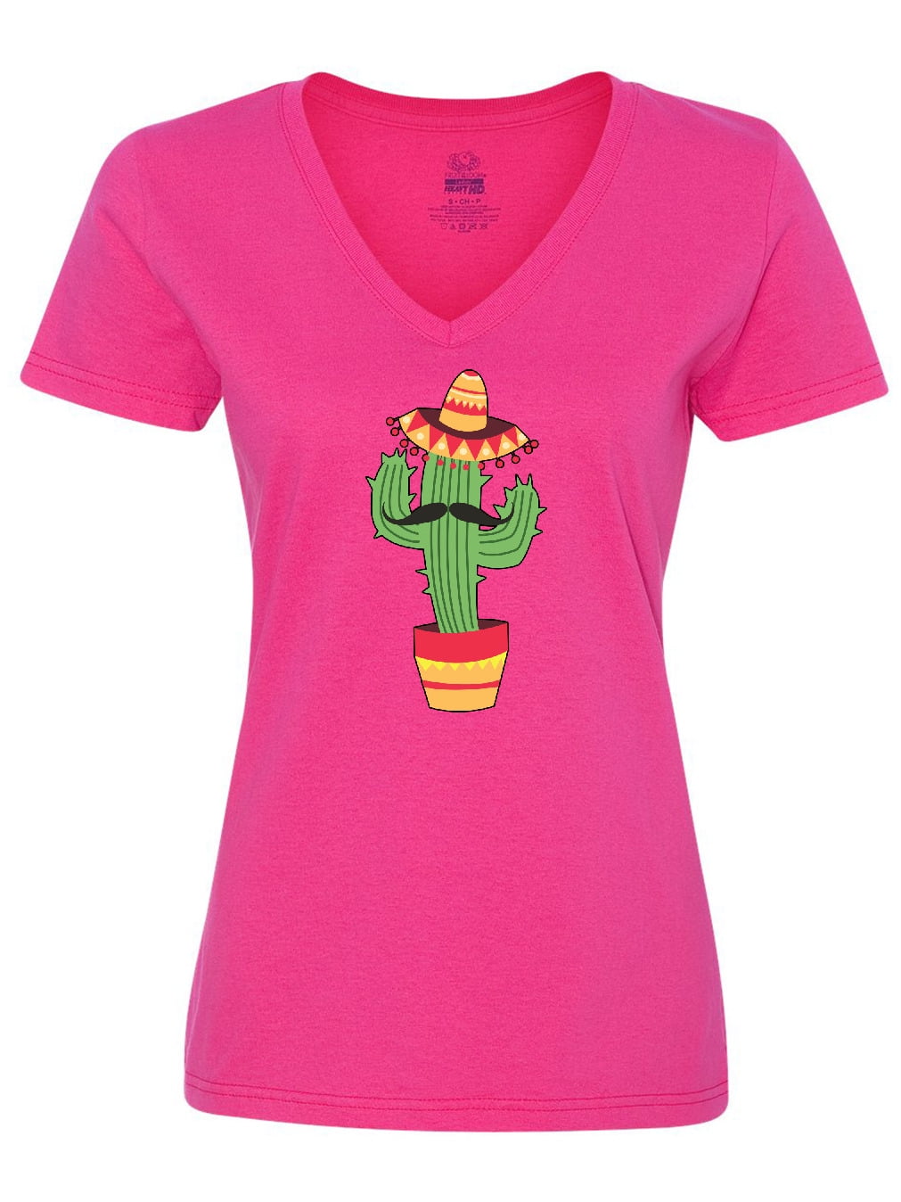 Inktastic Cactus with a Mustache and Sombrero Cindo De Mayo Women's V ...