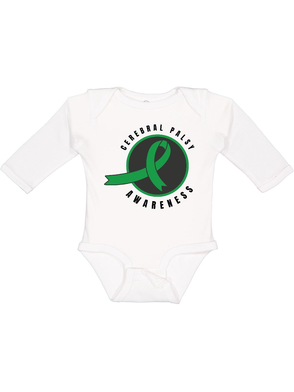 Inktastic Cerebral Palsy Awareness Green Ribbon Badge Boys or Girls Long Sleeve Baby Bodysuit ...