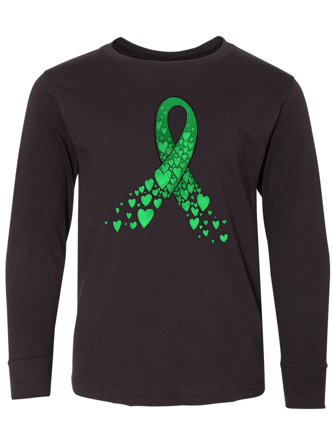 Inktastic Cerebral Palsy Awareness- Green Ribbon Made of Hearts Long Sleeve Youth T-Shirt ...