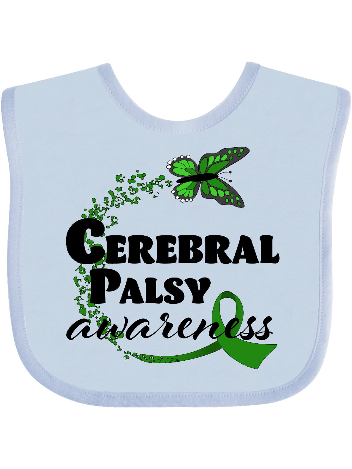 Inktastic Cerebral Palsy Awareness with Green Butterfly and Ribbon Boys or Girls Baby Bib ...