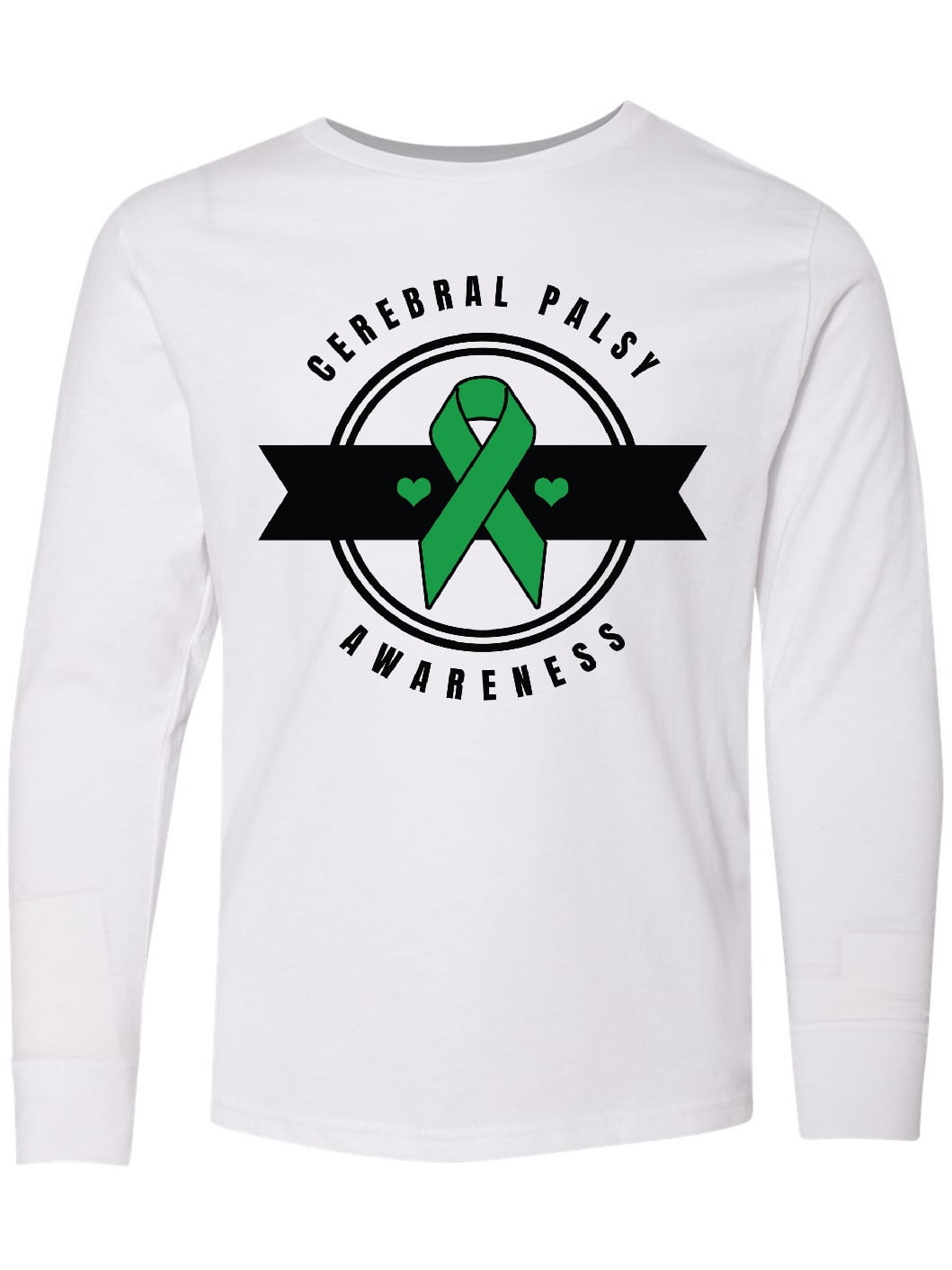 Inktastic Cerebral Palsy Awareness with Green Ribbon and Banner Long Sleeve Youth T-Shirt ...