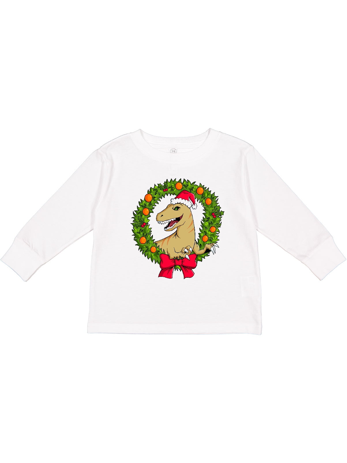 Inktastic Christmas Raptor in Santa Hat with Wreath Boys or Girls Long ...