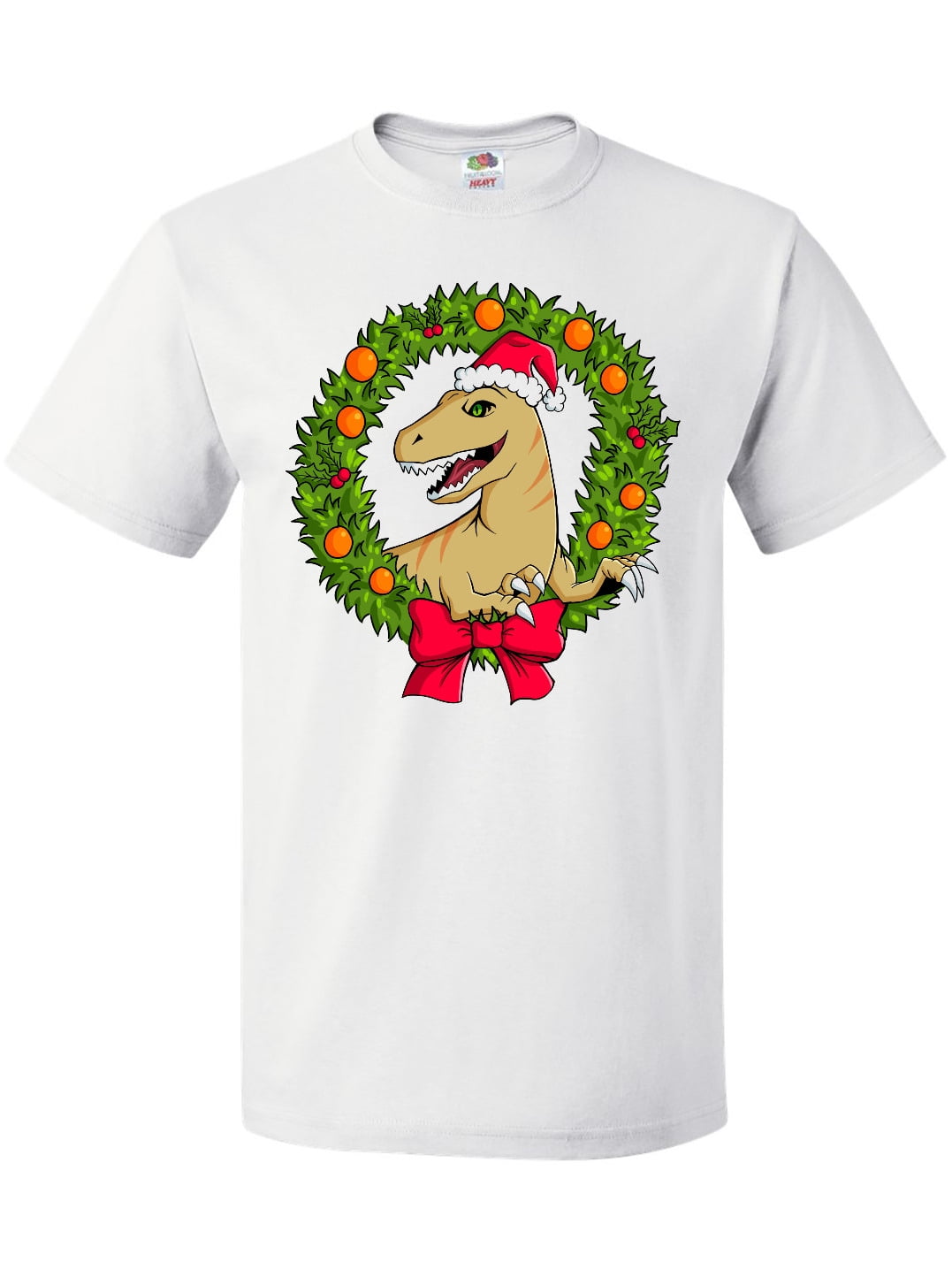 Inktastic Christmas Raptor in Santa Hat with Wreath T-Shirt - Walmart.com