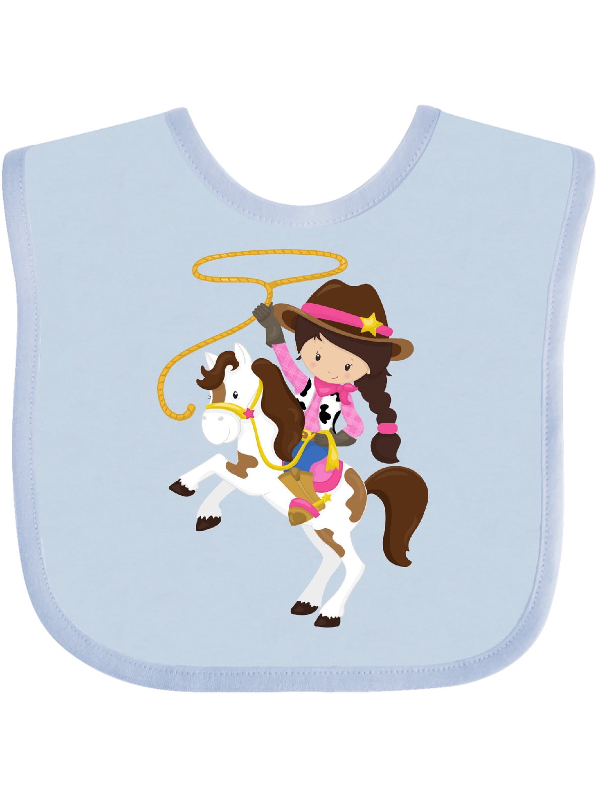 Inktastic Cowgirl, Sheriff, Horse, Lasso, Brown Hair Girls Baby Bib ...