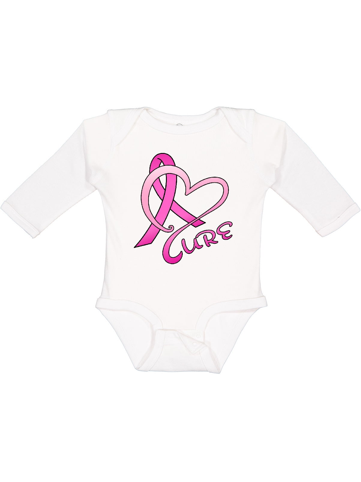 Inktastic Cure- Breast Cancer Awareness pink ribbon Boys or Girls Long Sleeve Baby Bodysuit ...