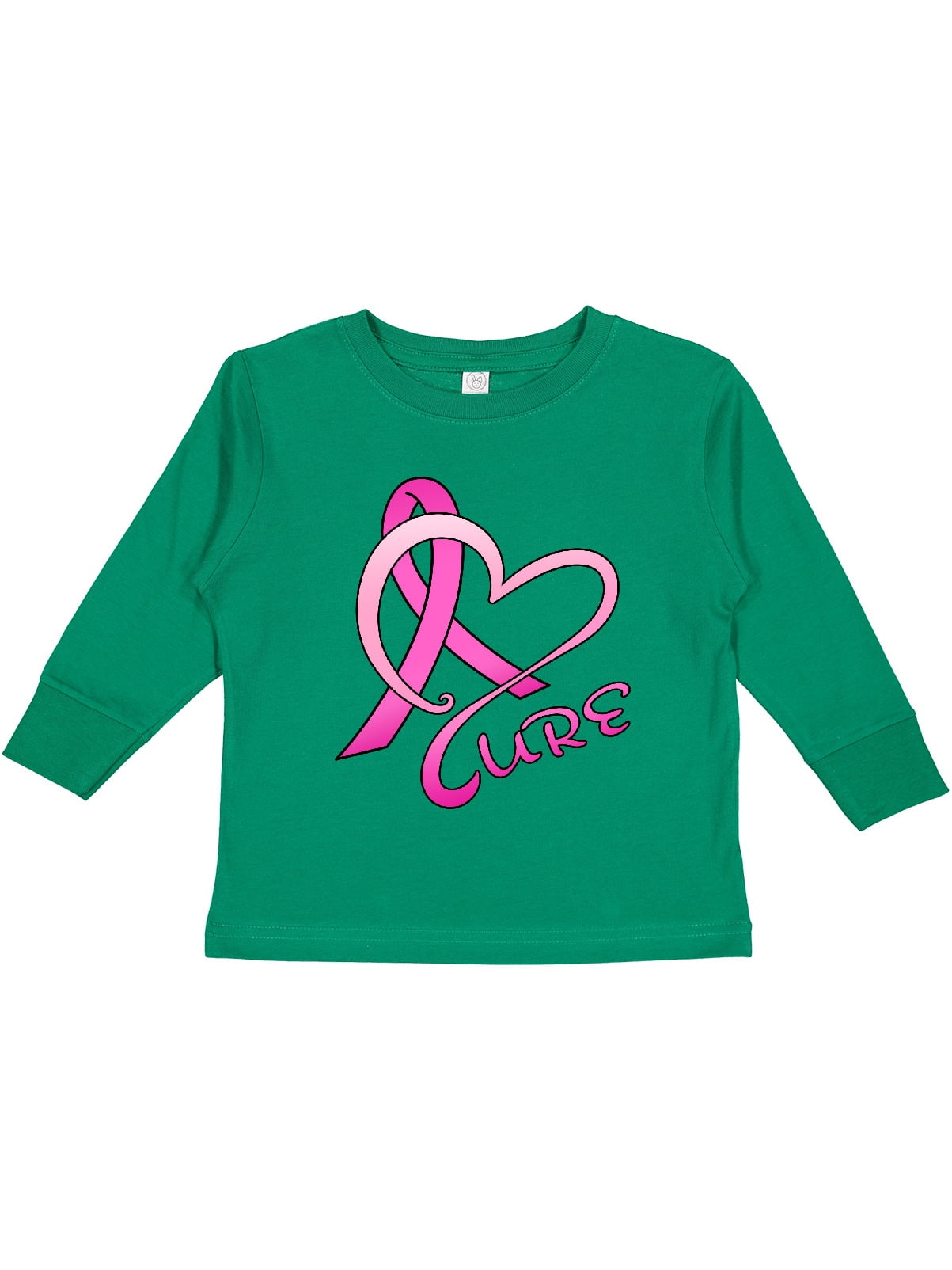 Inktastic Cure- Breast Cancer Awareness pink ribbon Boys or Girls Long Sleeve Toddler T-Shirt ...