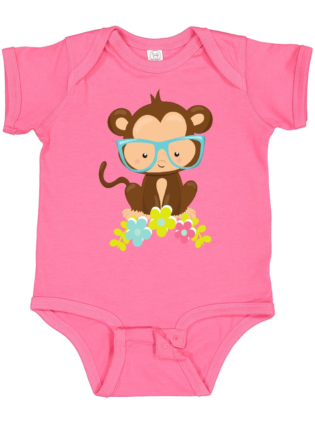 Inktastic Cute Monkey With Eyeglasses, Colorful Flowers Boys or Girls ...