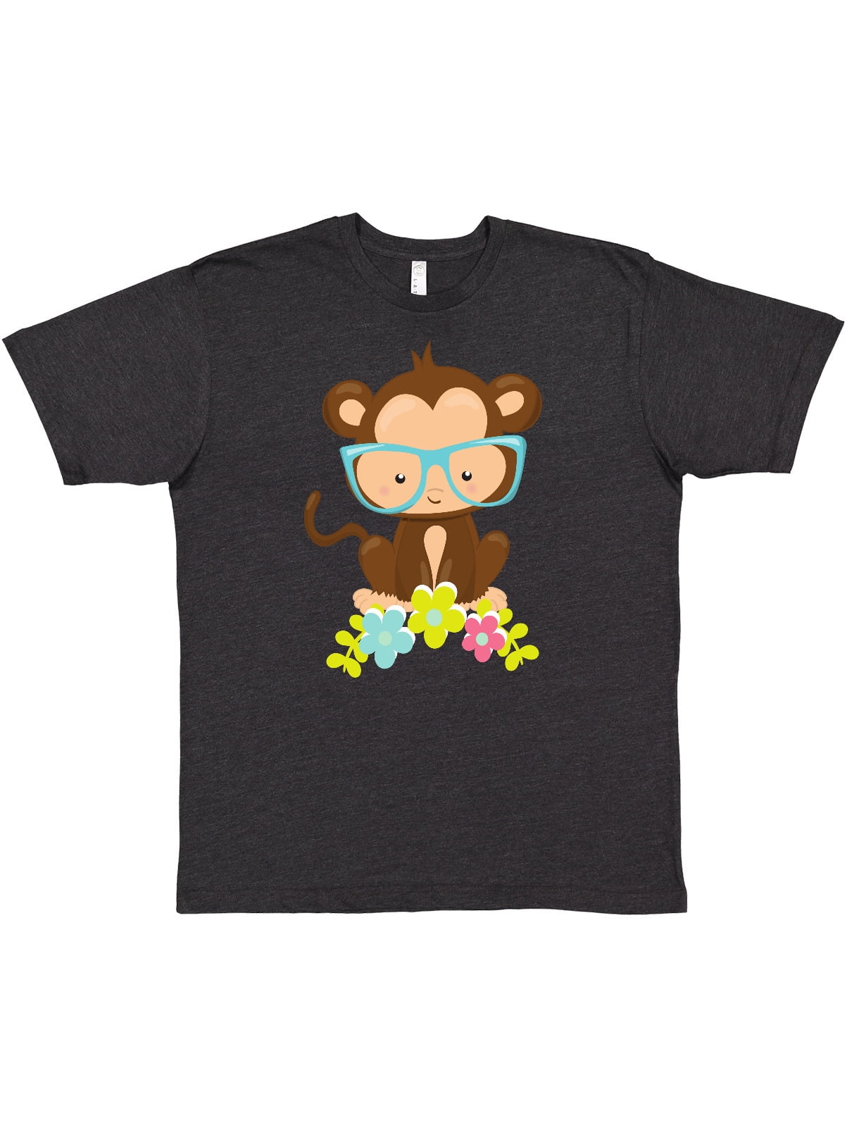 Inktastic Cute Monkey With Eyeglasses, Colorful Flowers T-Shirt ...