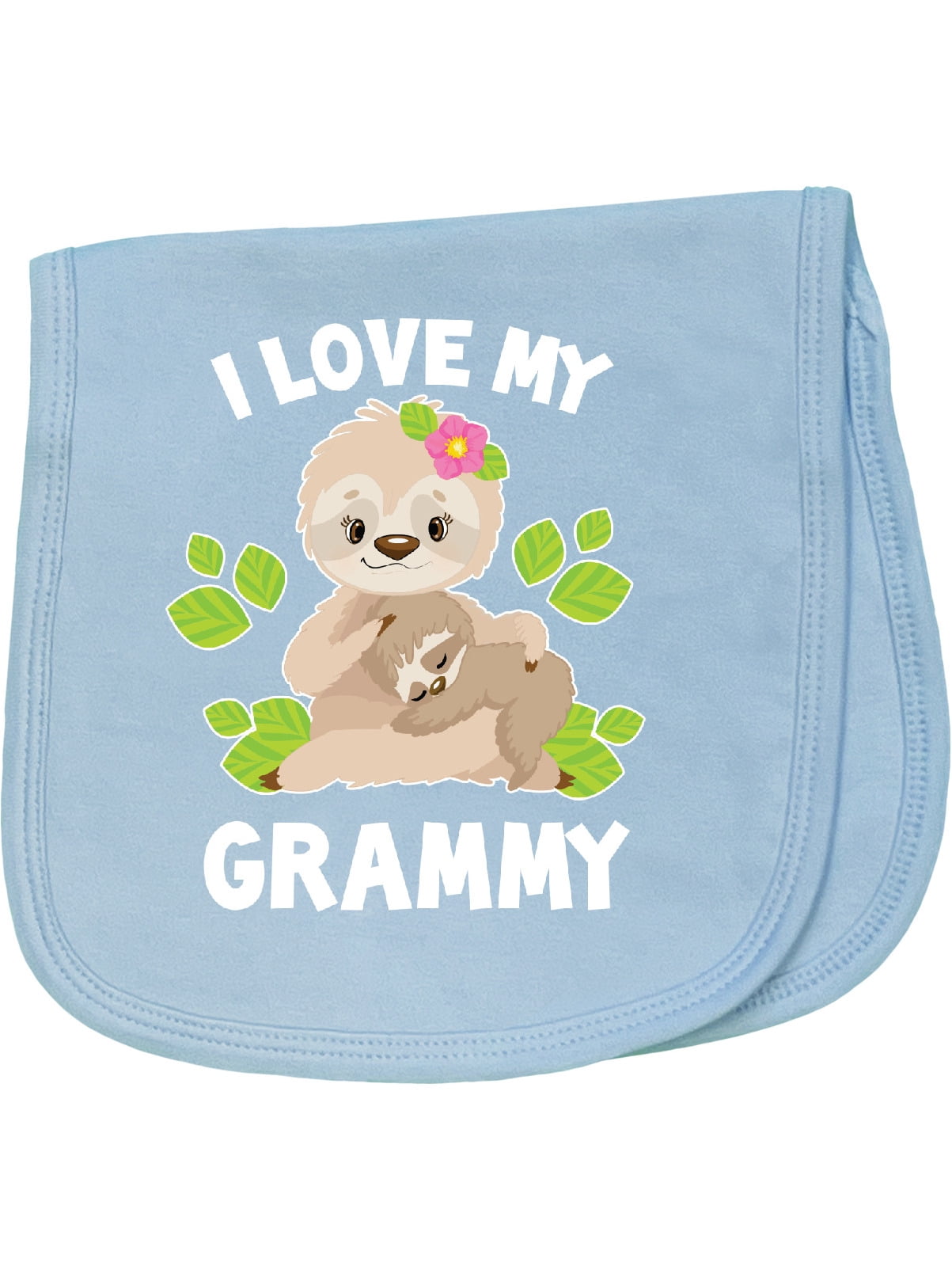 Inktastic Cute Sloth I Love My Grammy with Green Leaves Baby Burp Cloth ...