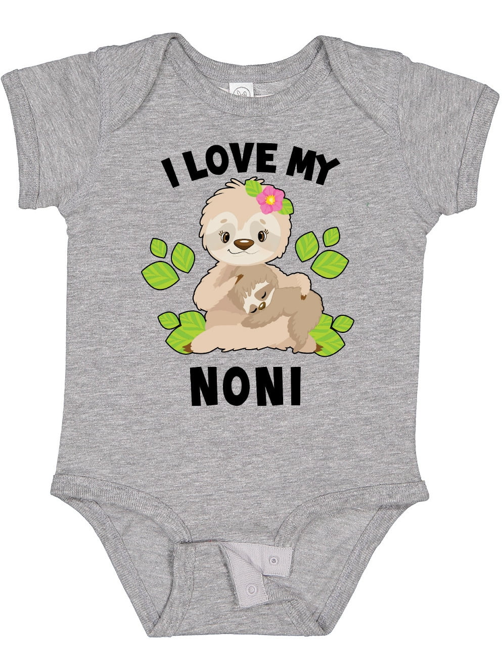 Inktastic Cute Sloth I Love My Noni with Green Leaves Gift Baby Boy or Baby Girl Bodysuit ...