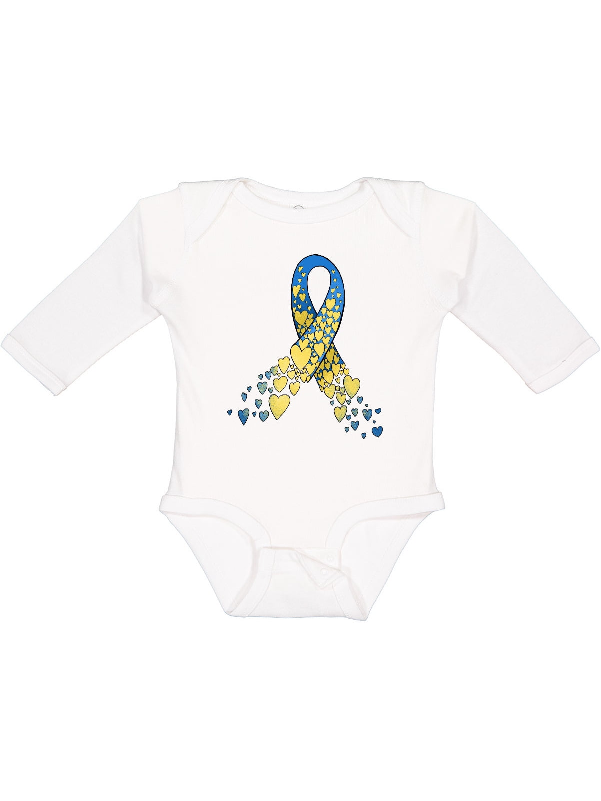 Inktastic Down Syndrome Awareness Blue and Yellow Hearts Ribbon Boys or Girls Long Sleeve Baby ...