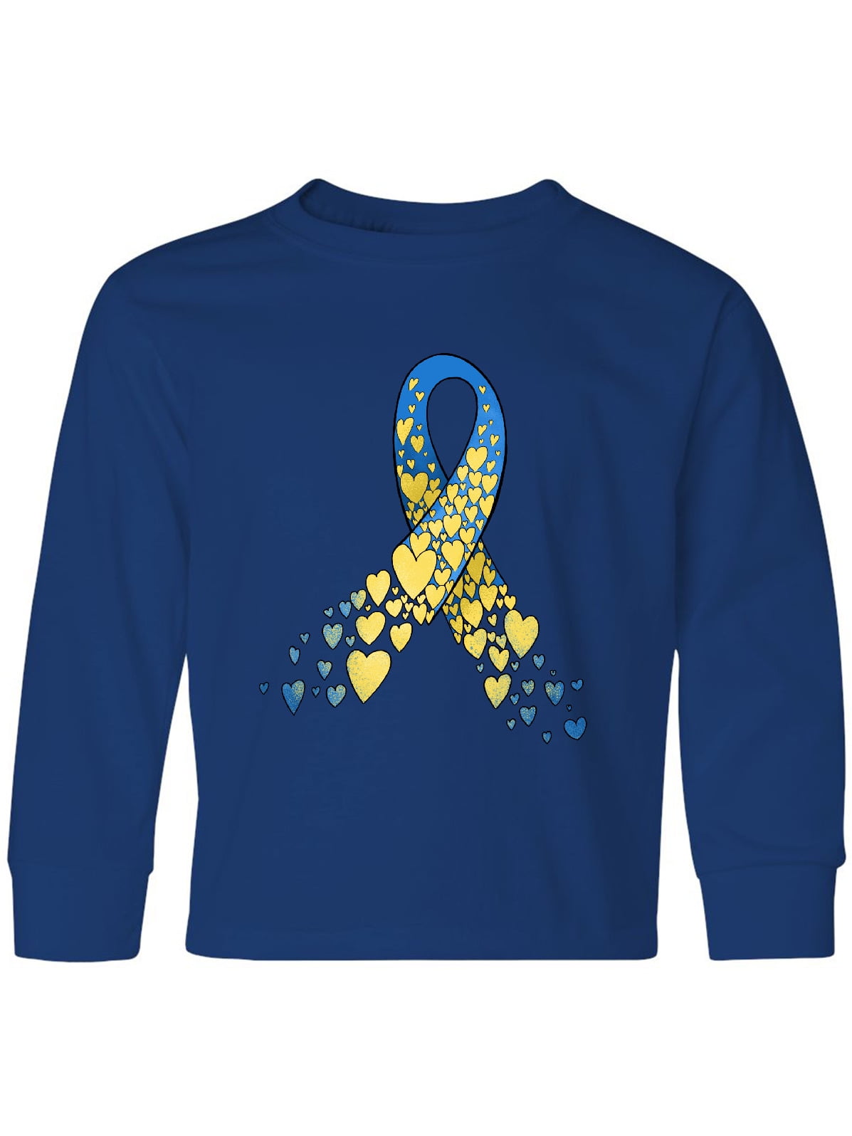 Inktastic Down Syndrome Awareness Blue and Yellow Hearts Ribbon Long Sleeve Youth T-Shirt ...